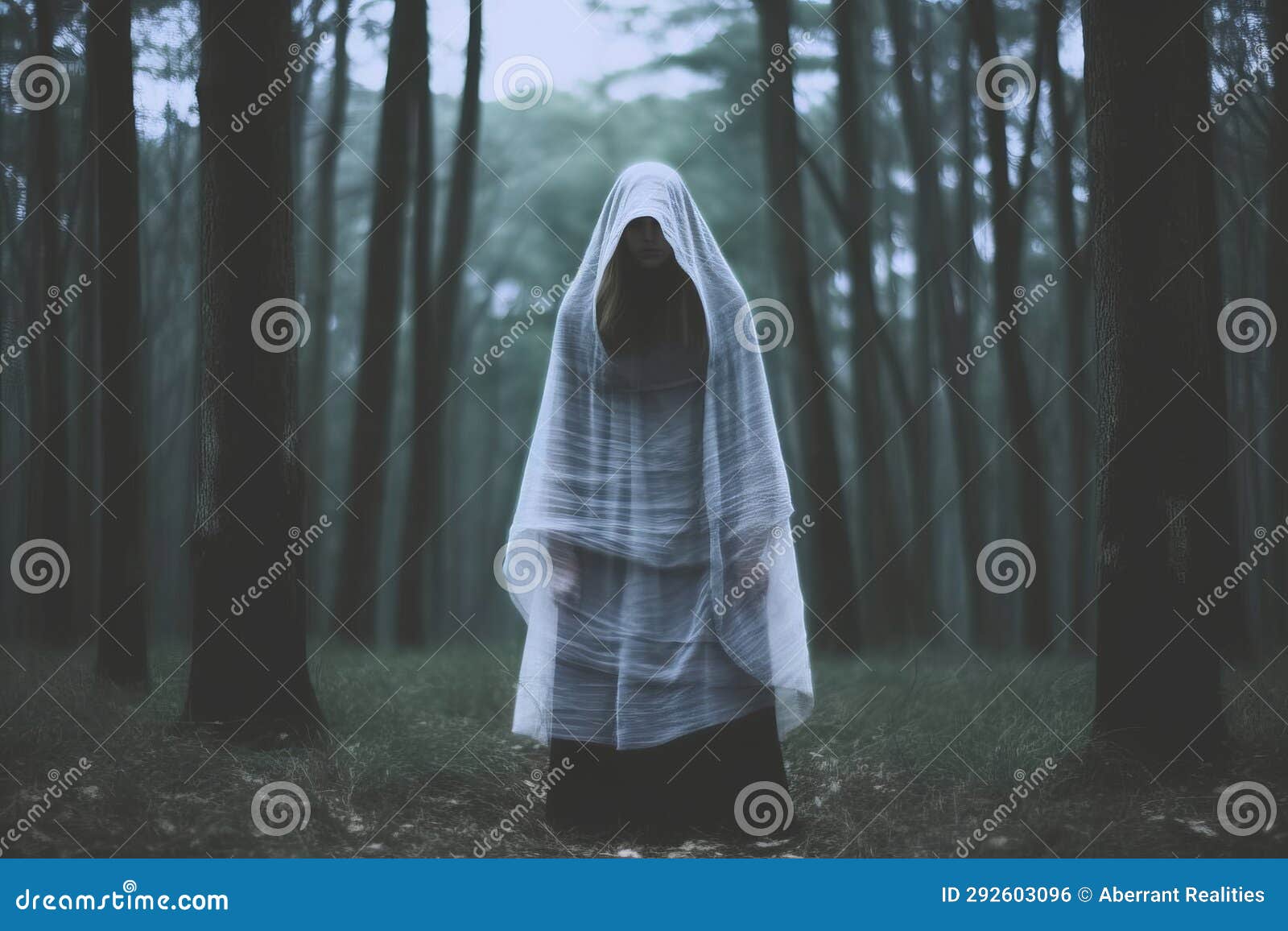A Woman in a Hooded Robe Standing in the Woods Stock Illustration ...