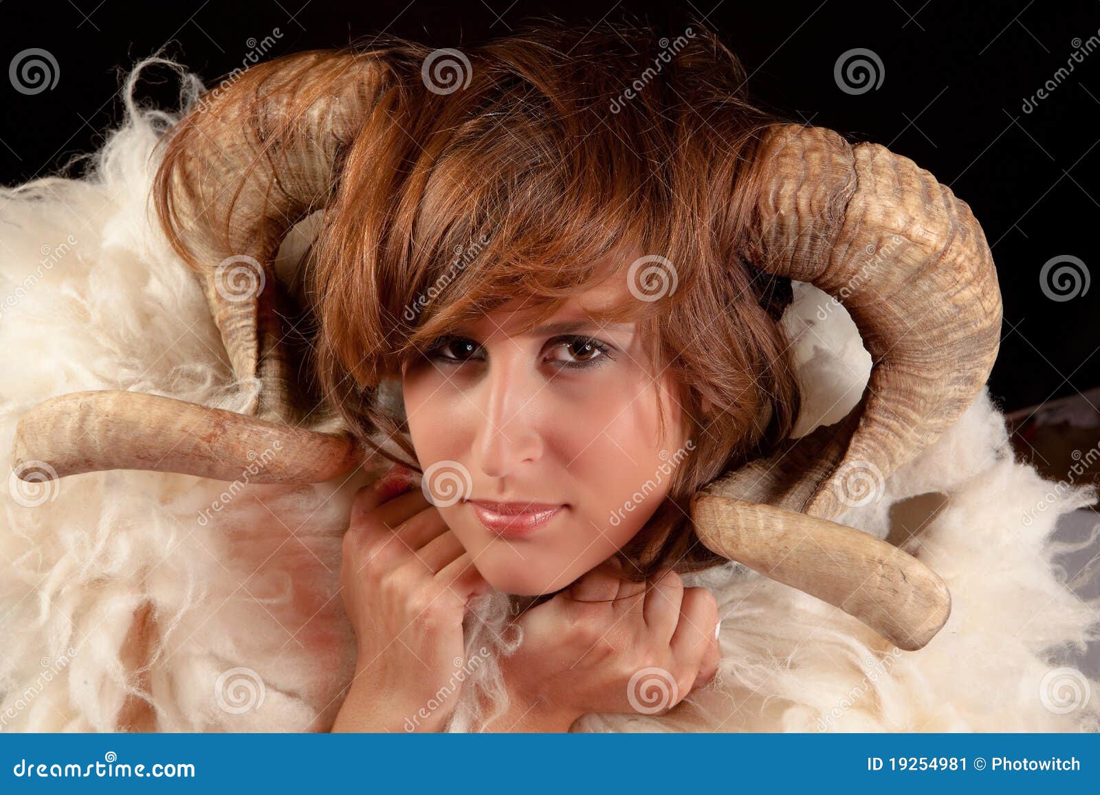 Woman with horns stock image. Image of make, people, wool - 19254981