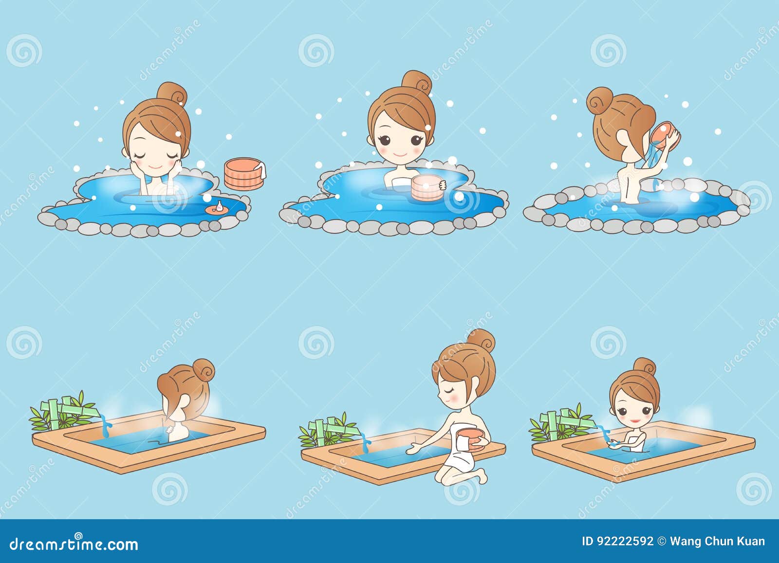 Woman with hot spring stock illustration. Illustration of female - 92222592