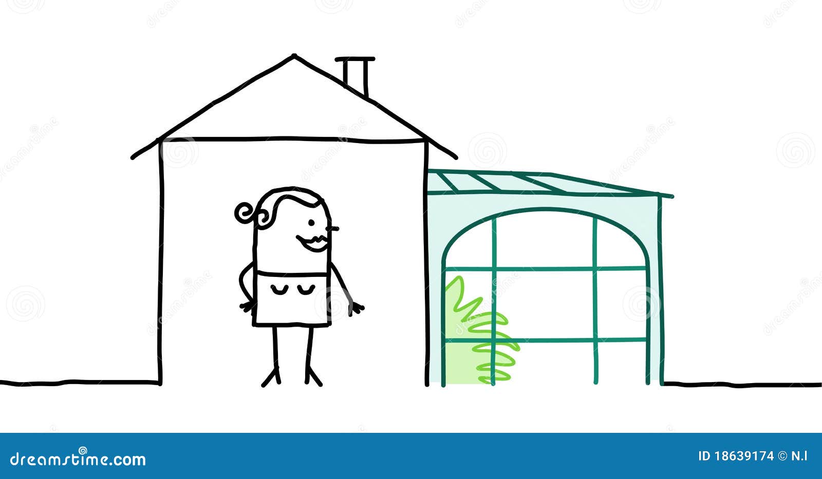 Woman & House with Veranda Stock Vector - Illustration of drawn, glass ...