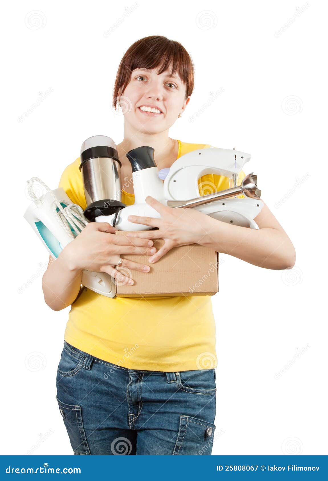 Woman with Household Appliances Stock Image - Image of color, holding ...