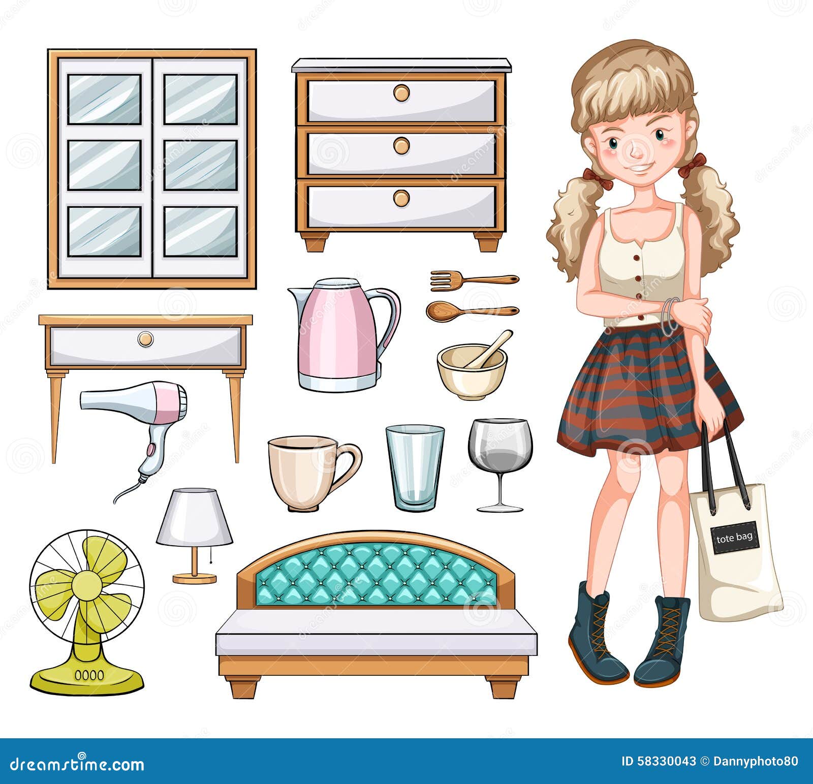 Household Objects And Dishes Set Cartoon Vector | CartoonDealer.com ...