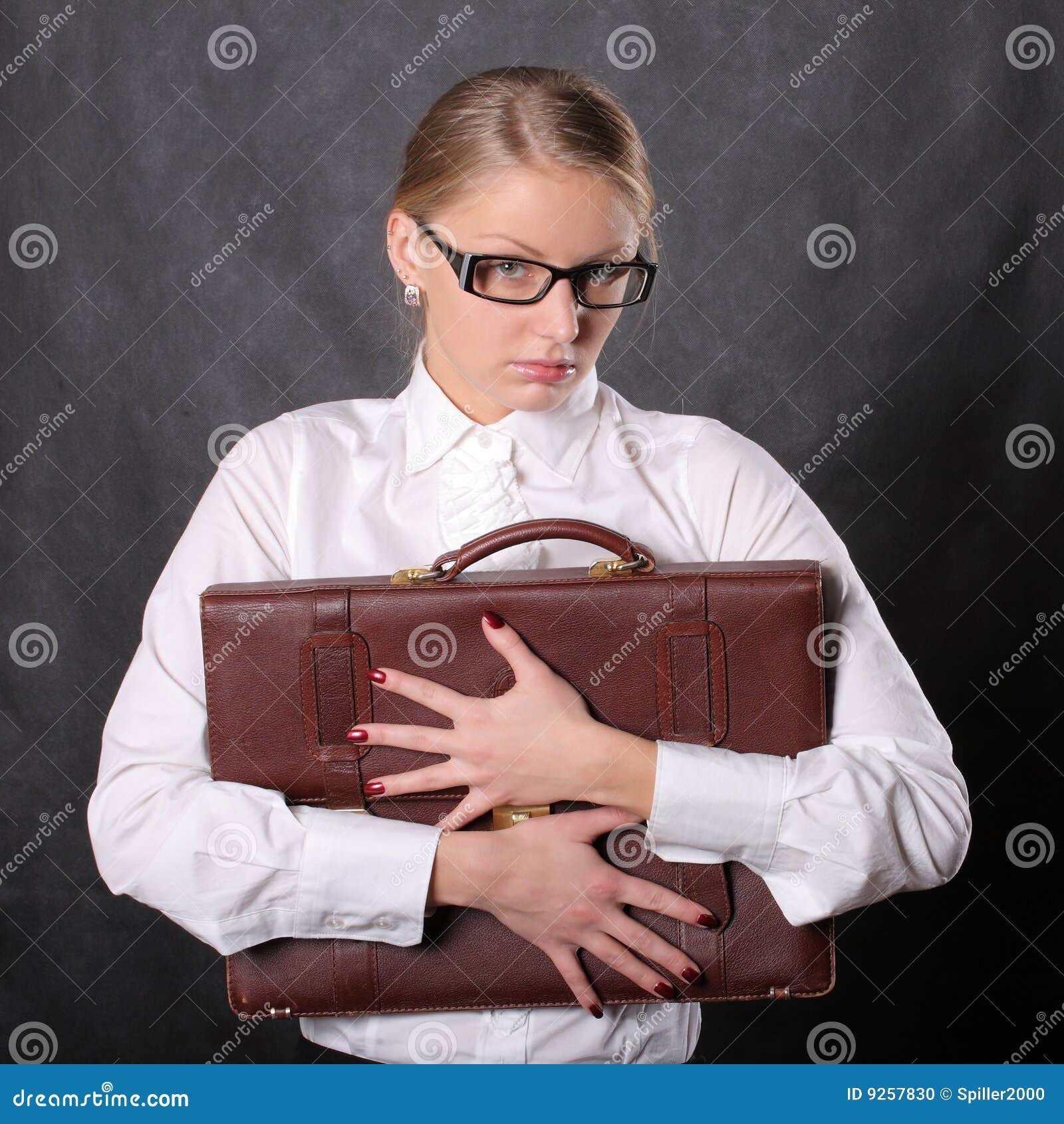 Woman hugging a briefcase stock photo. Image of portfolio - 9257830