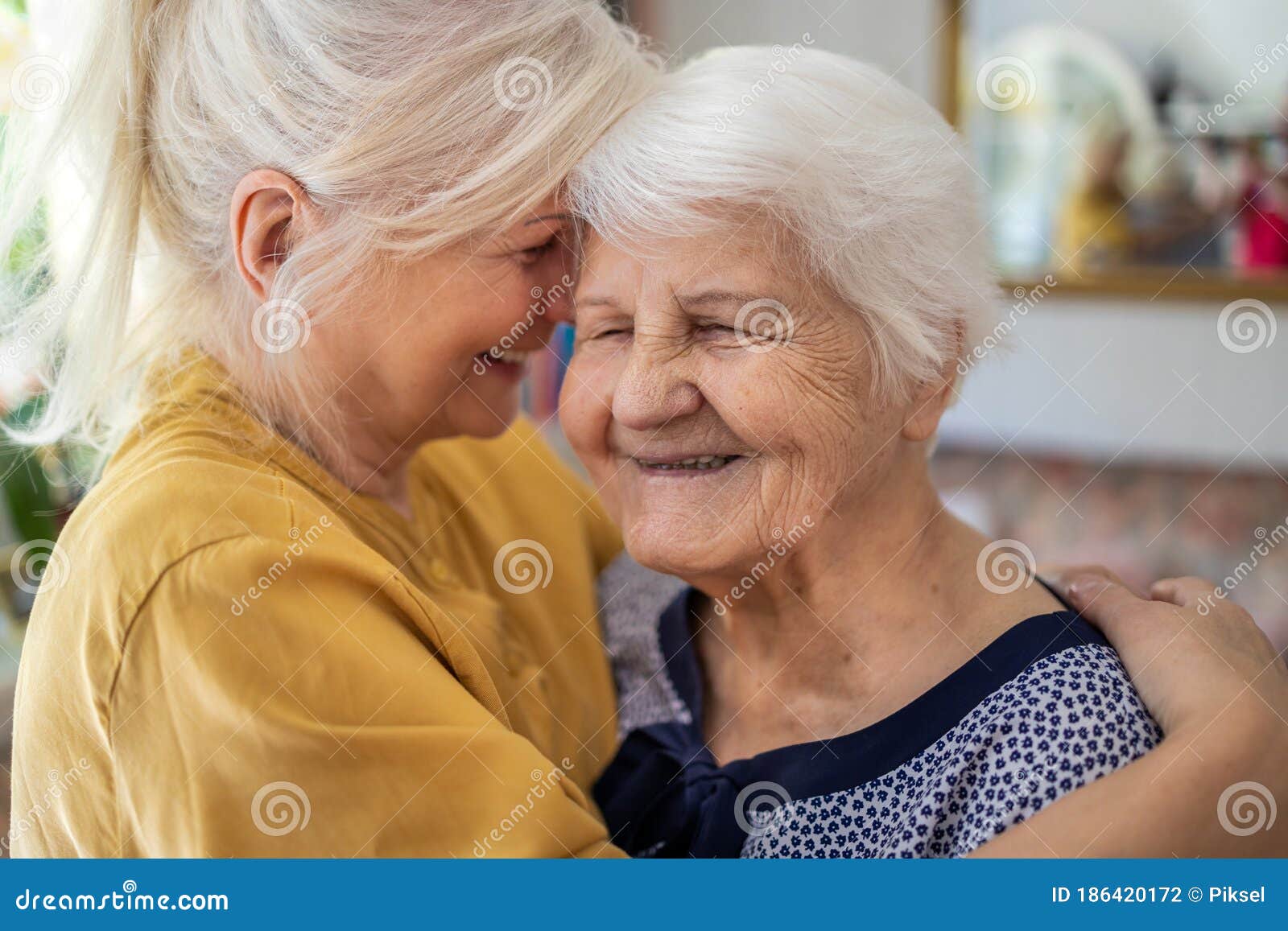 Woman Hugging Her Elderly Mother Stock Photo - Image of domestic ...