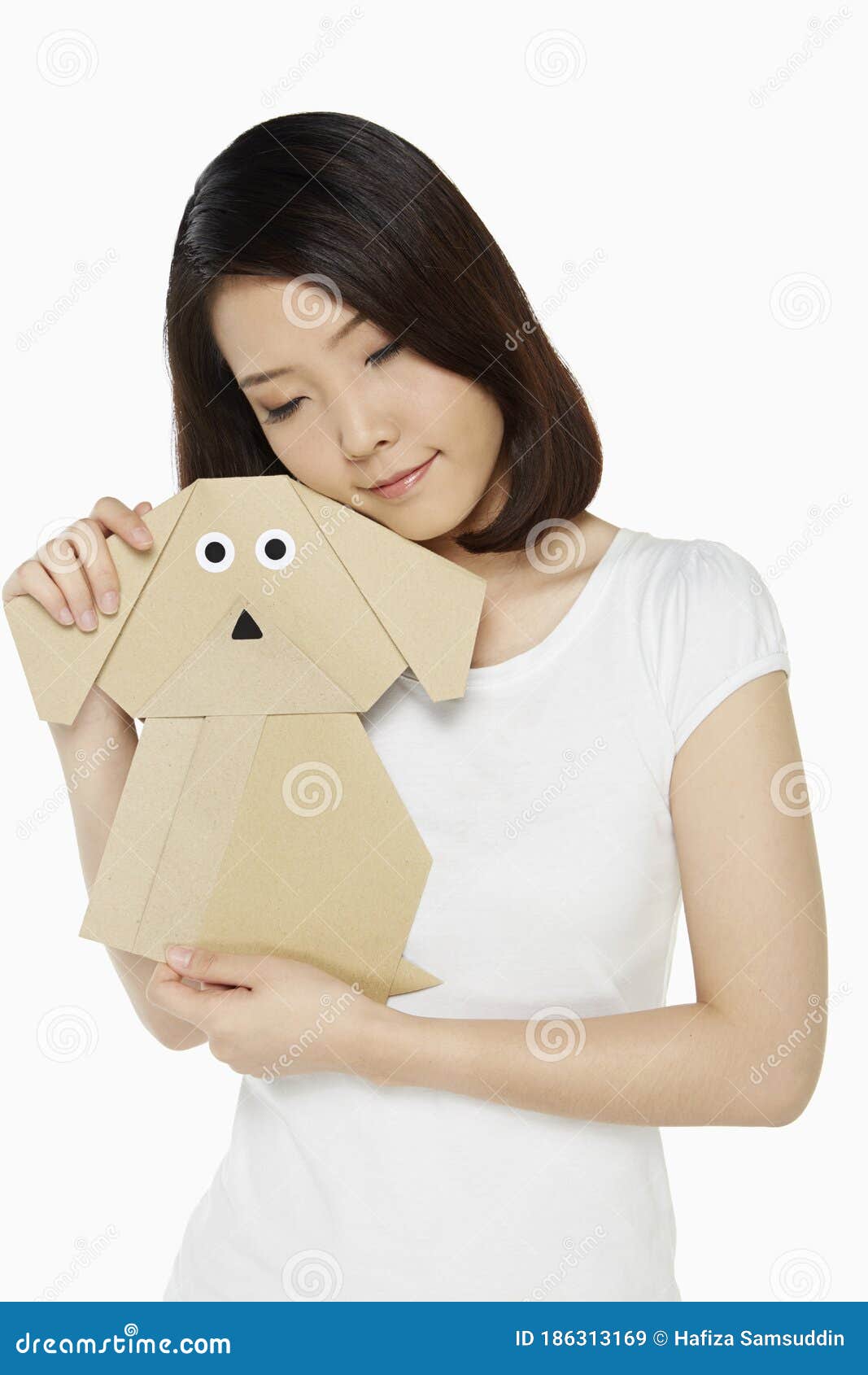 Woman hugging a paper dog stock image. Image of view - 186313169
