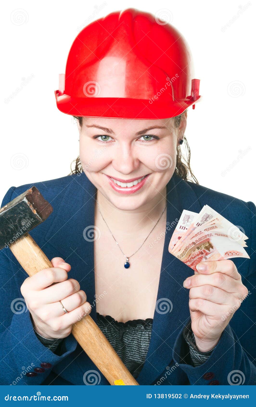 Woman with Hummer and Money Stock Photo - Image of activity, helmet ...
