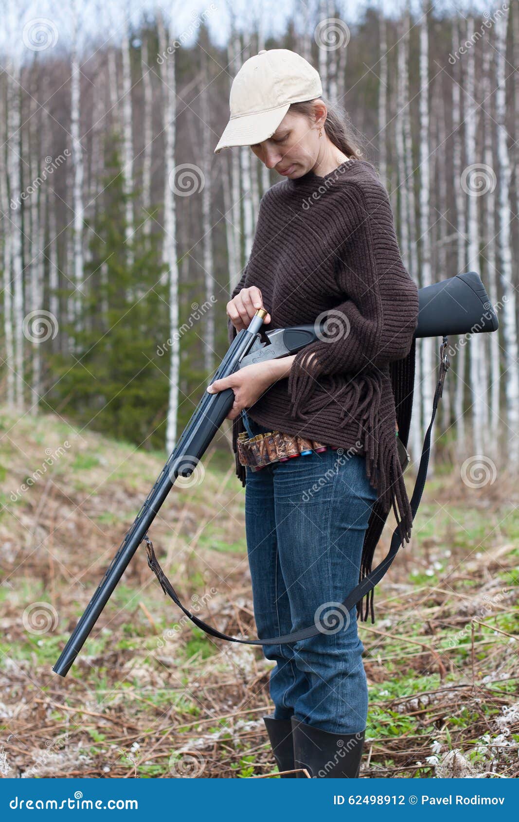 Woman Hunter Loading Shotgun on the Hunting Stock Photo - Image of ...