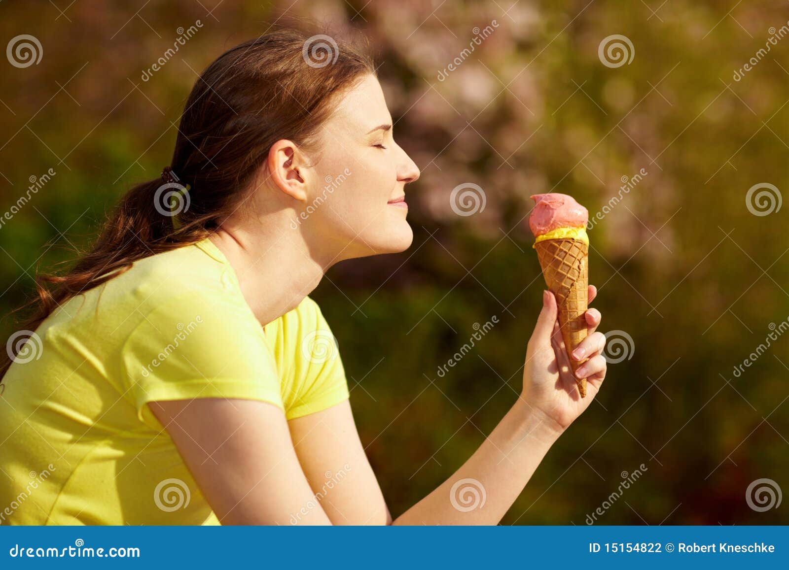 Woman with Ice Cream Enjoying Stock Photo - Image of space, nibble ...