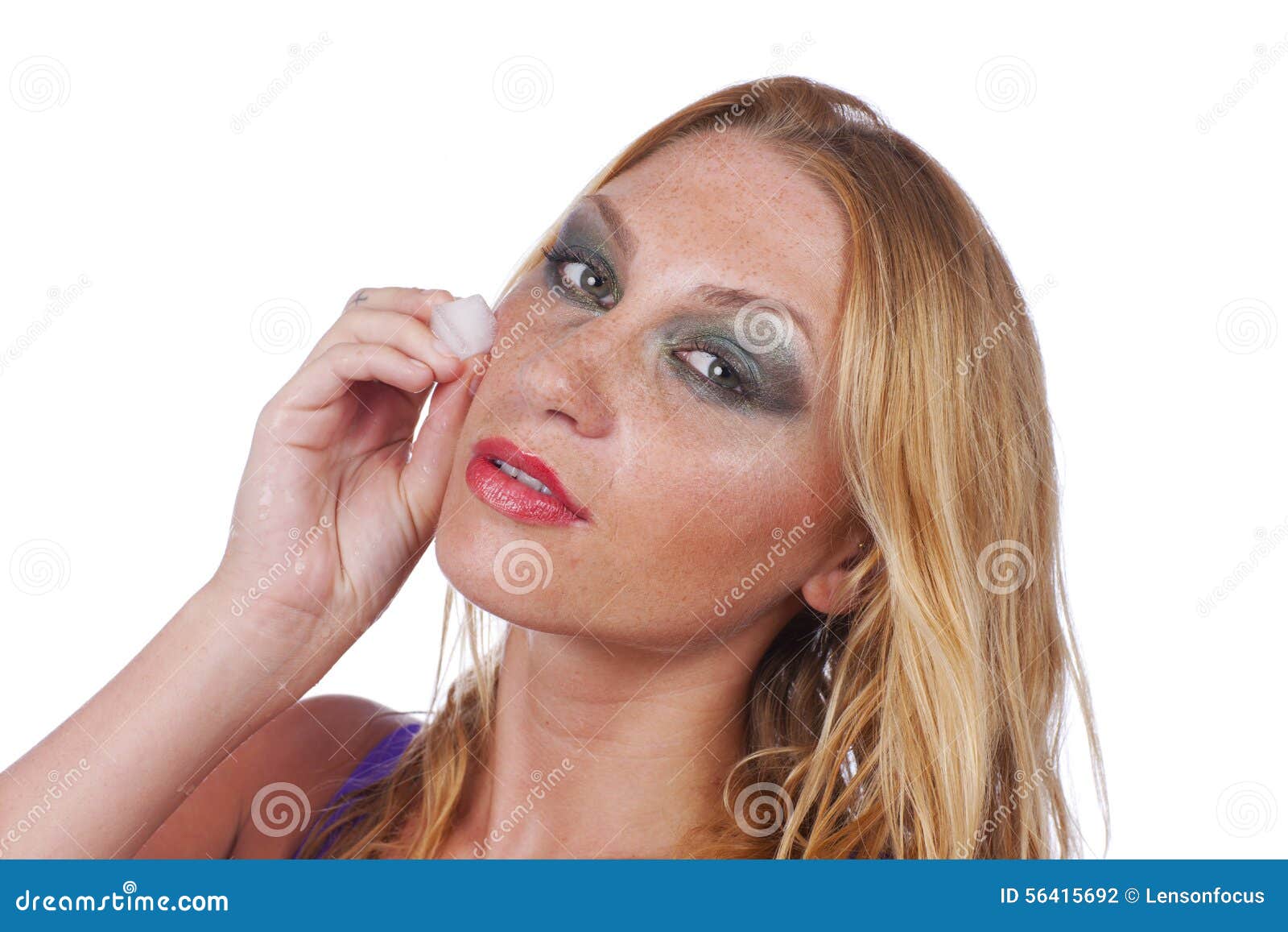 Woman with Ice Cube on Her Cheek Stock Photo - Image of beauty, suffer ...