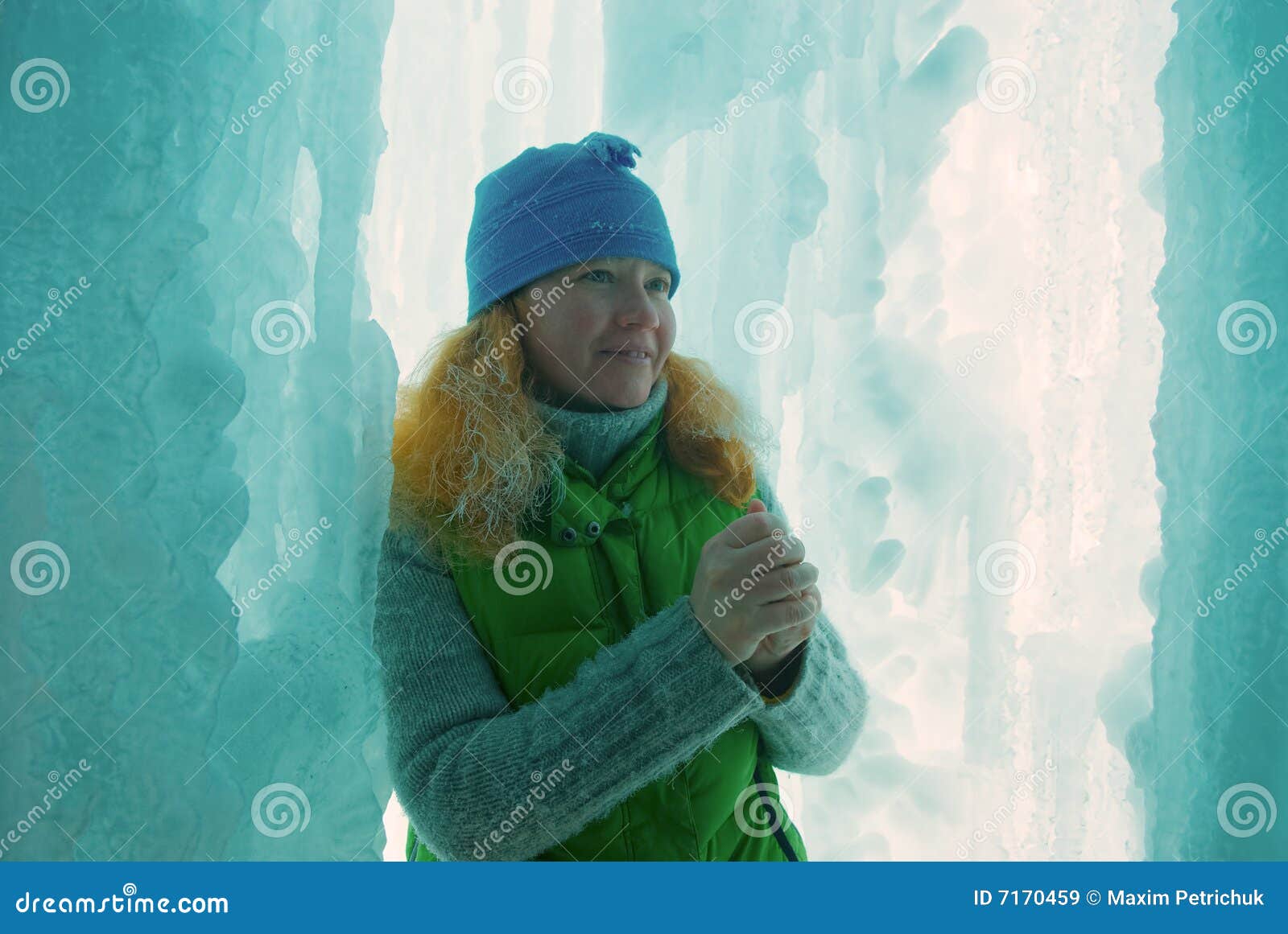 Woman in ice grotto stock image. Image of frost, caucasian - 7170459