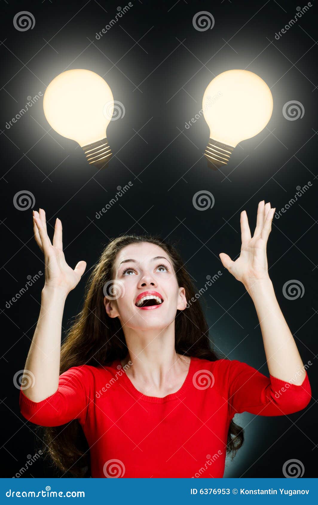 Woman and Idea Light Bulbs stock image. Image of discovery - 6376953