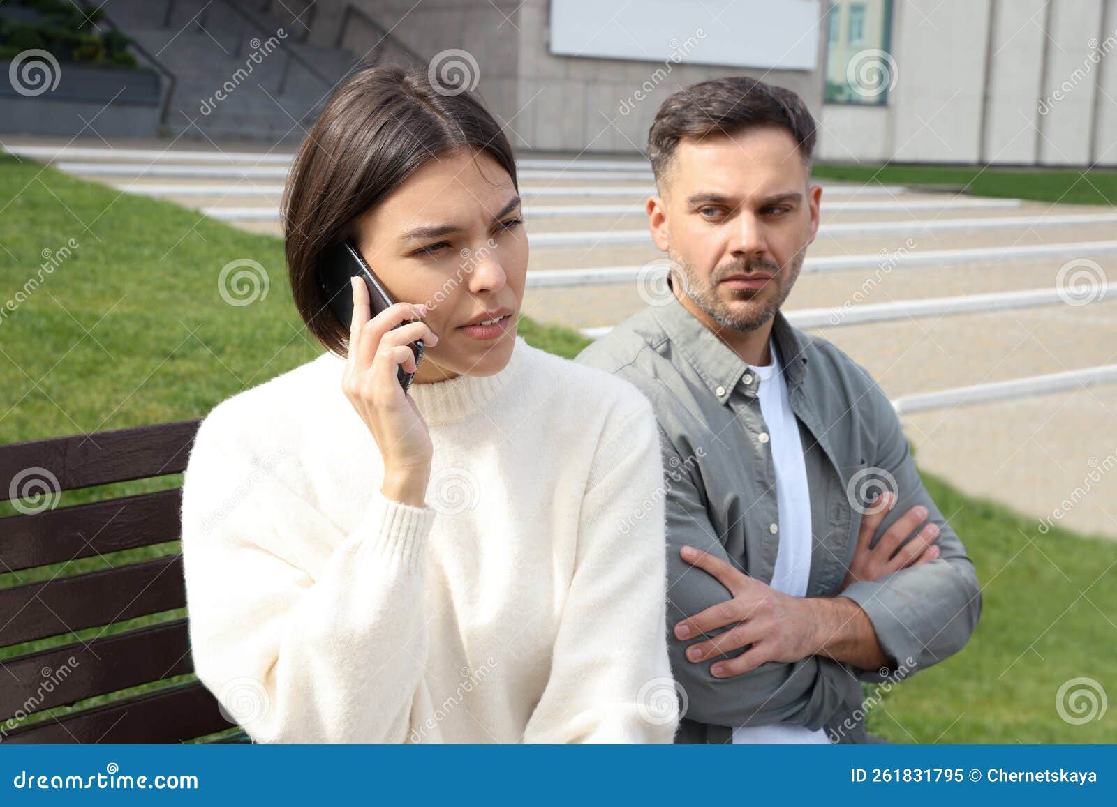 Woman Ignoring Her Boyfriend and Talking on Phone. Relationship ...