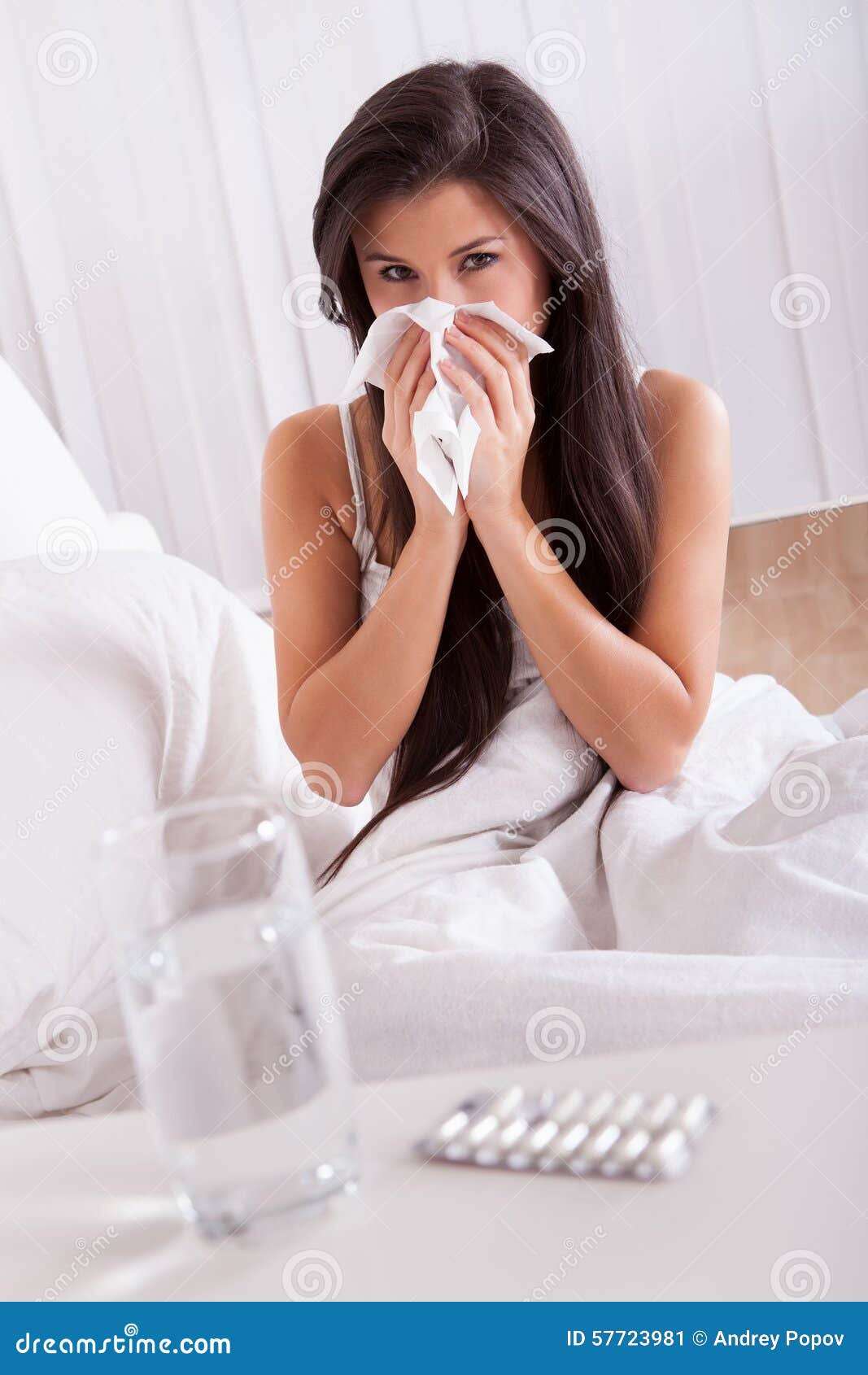 Woman Ill in Bed with a Cold and Flu Stock Image - Image of airborne ...