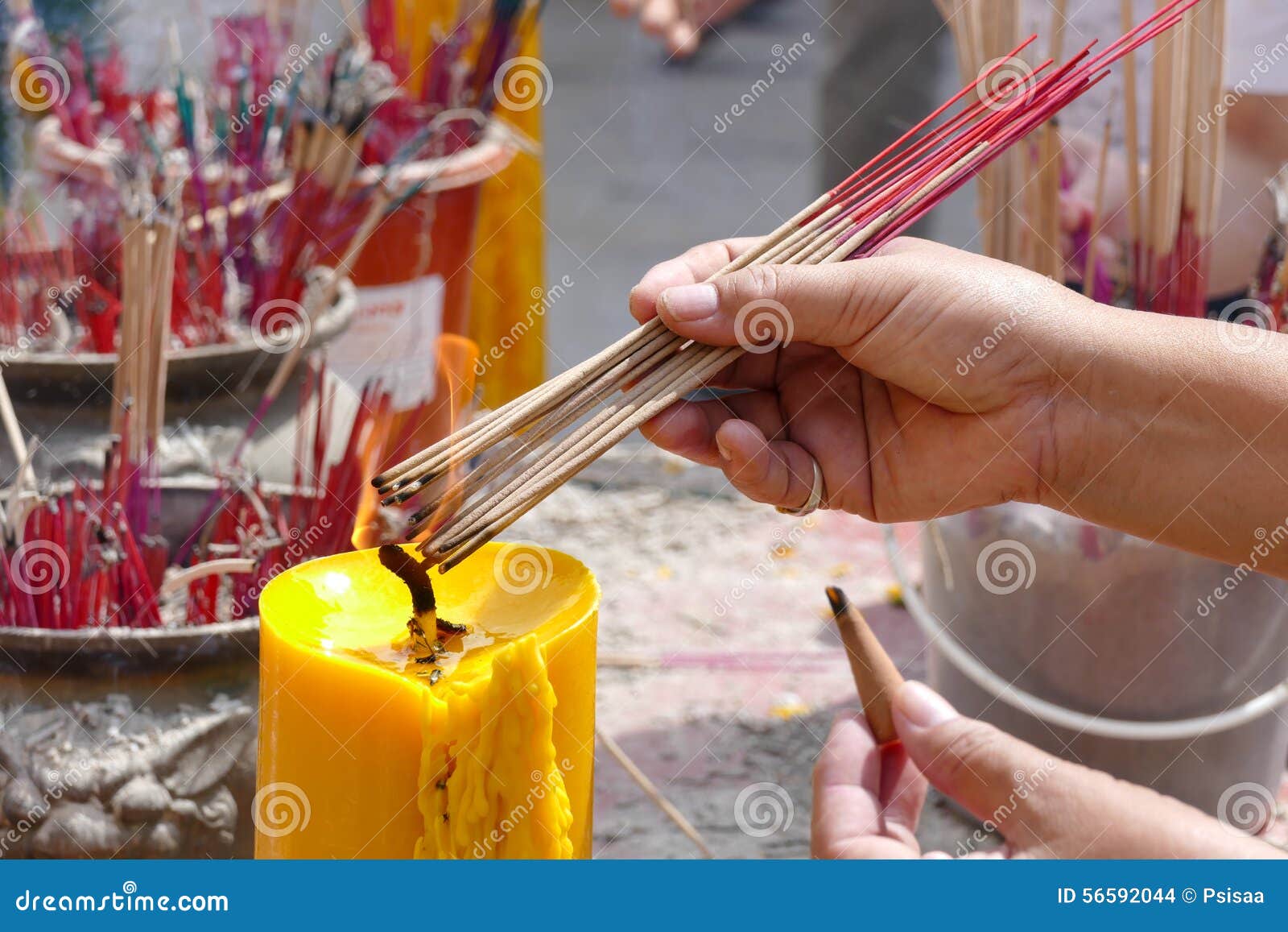 The Woman is Incensing Bundle of Joss Stick Stock Photo - Image of ...