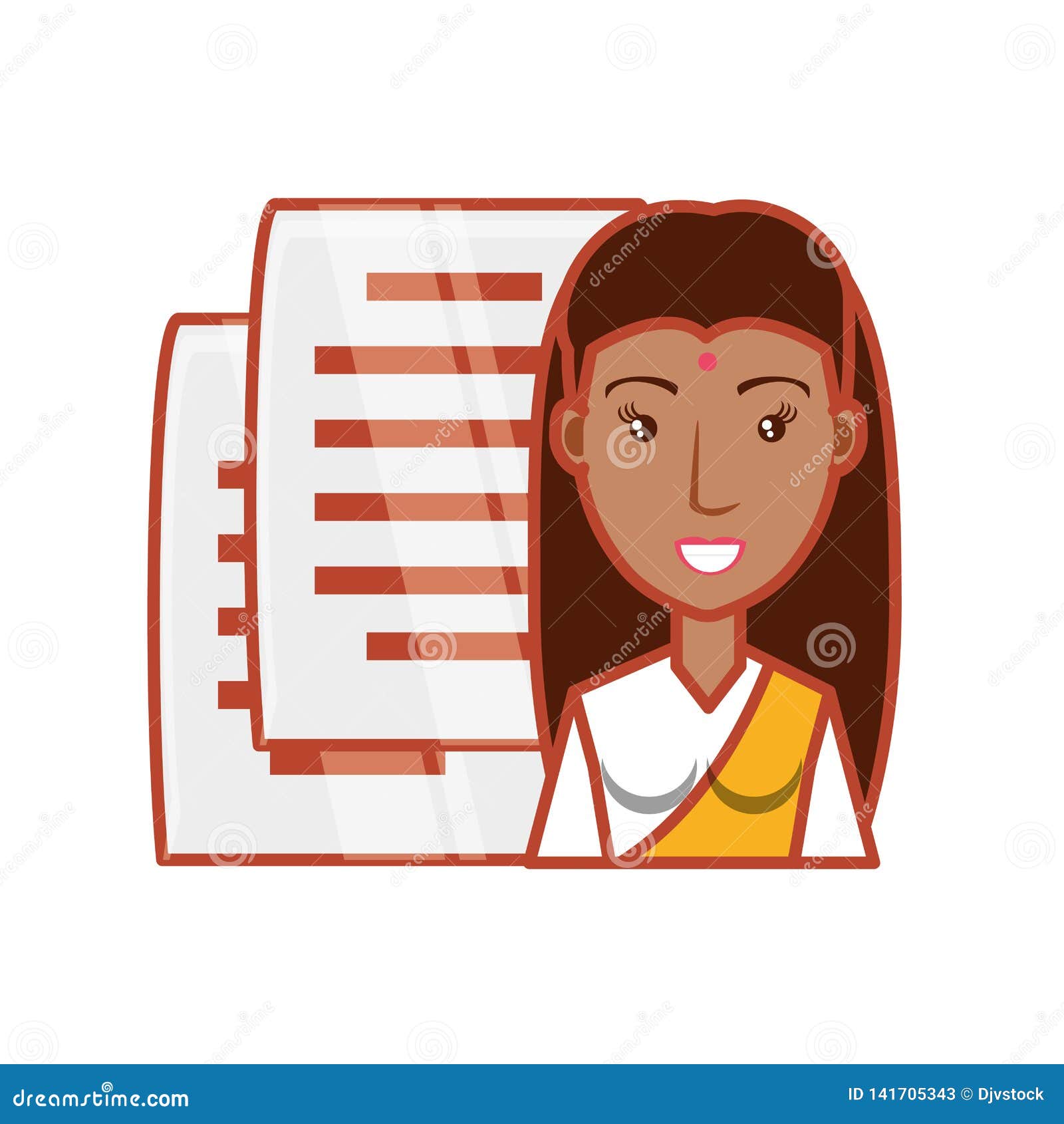 Woman Indian with Documents Paper Stock Vector - Illustration of female ...