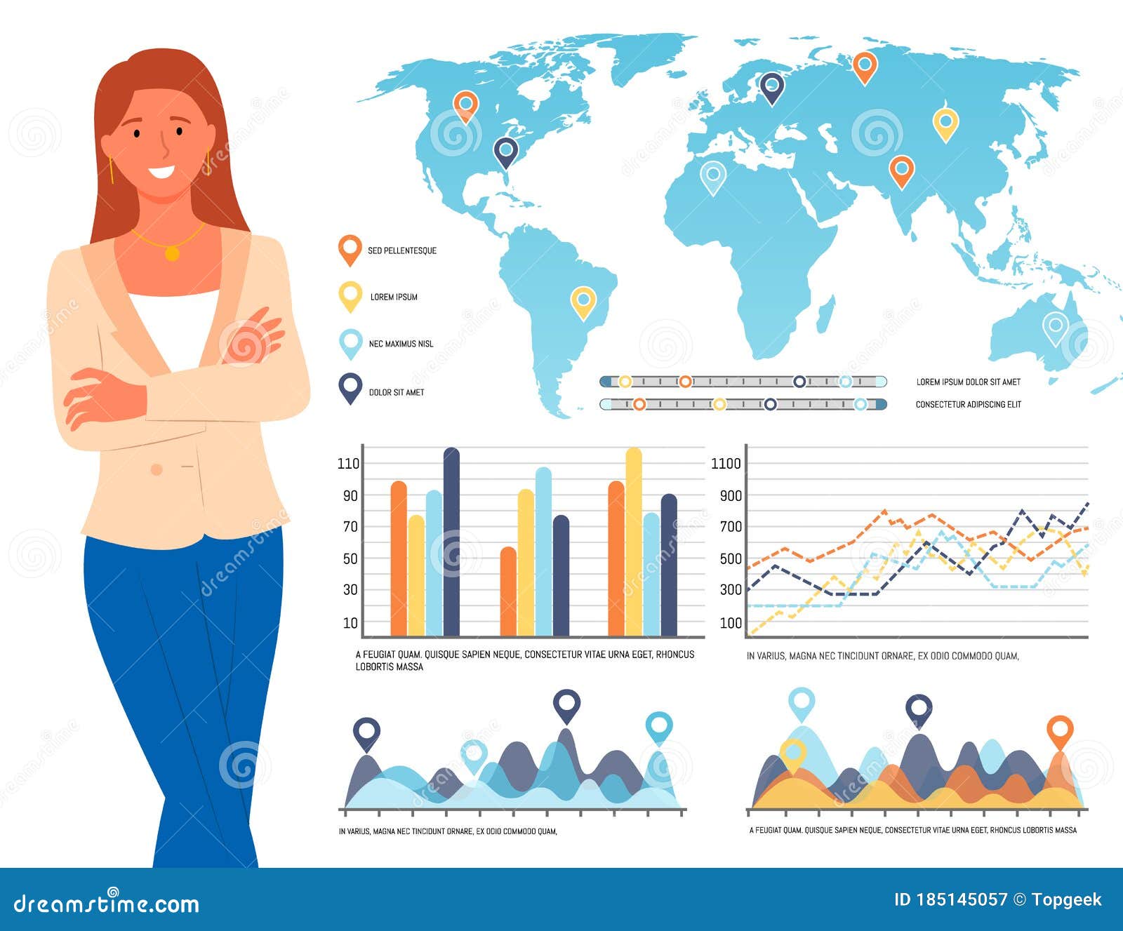 Infographics and World Map Info on Board Woman Stock Vector ...