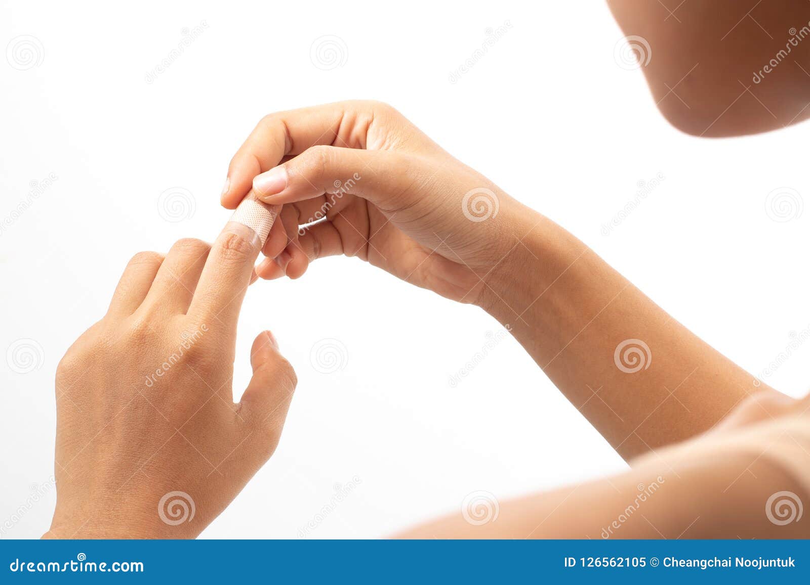 Woman Injured Finger and Using Bandage Stock Image - Image of painful ...