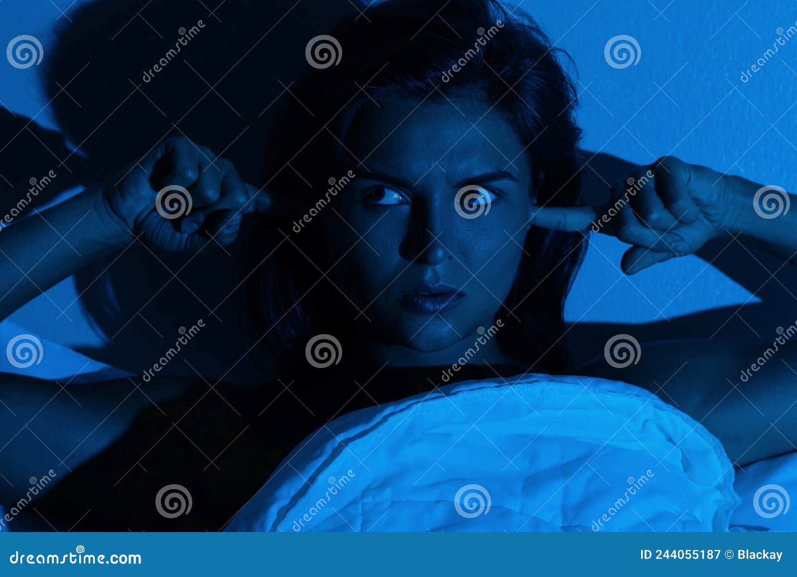 Woman with Insomnia because of Loud Noises Stock Image - Image of head ...