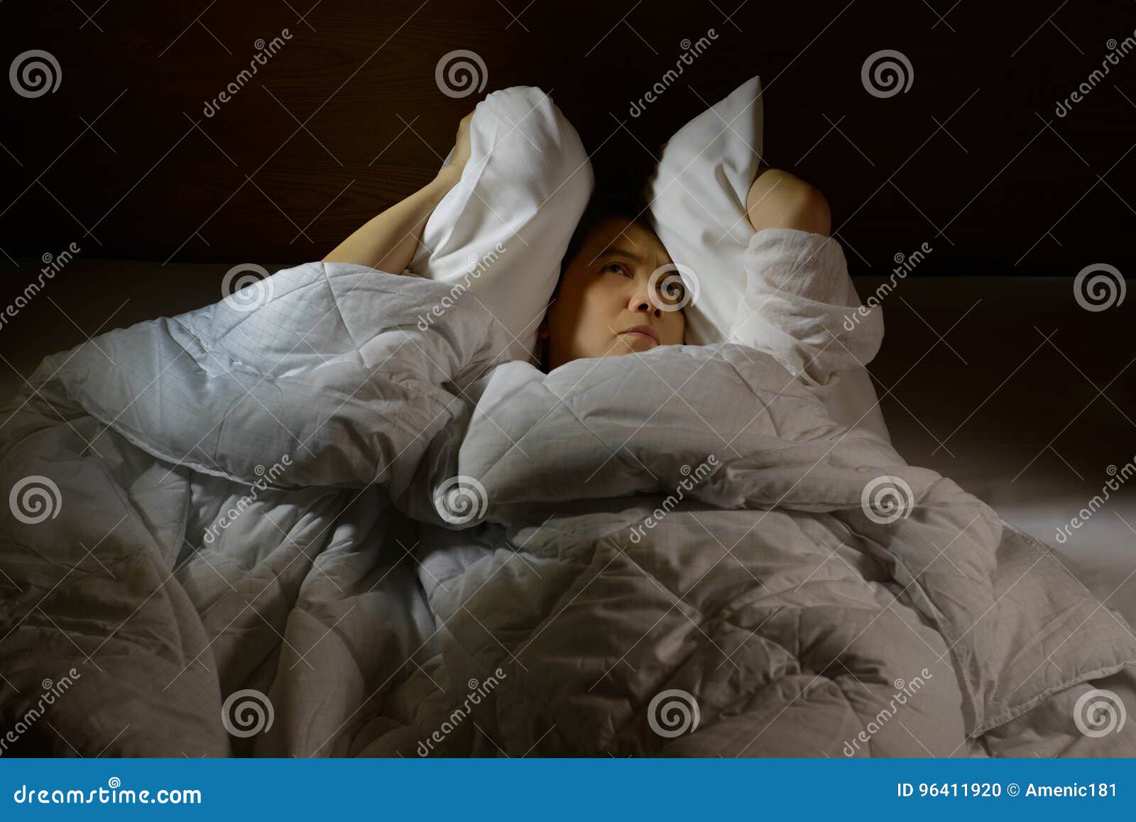 Woman with insomnia stock photo. Image of headache, worried - 96411920