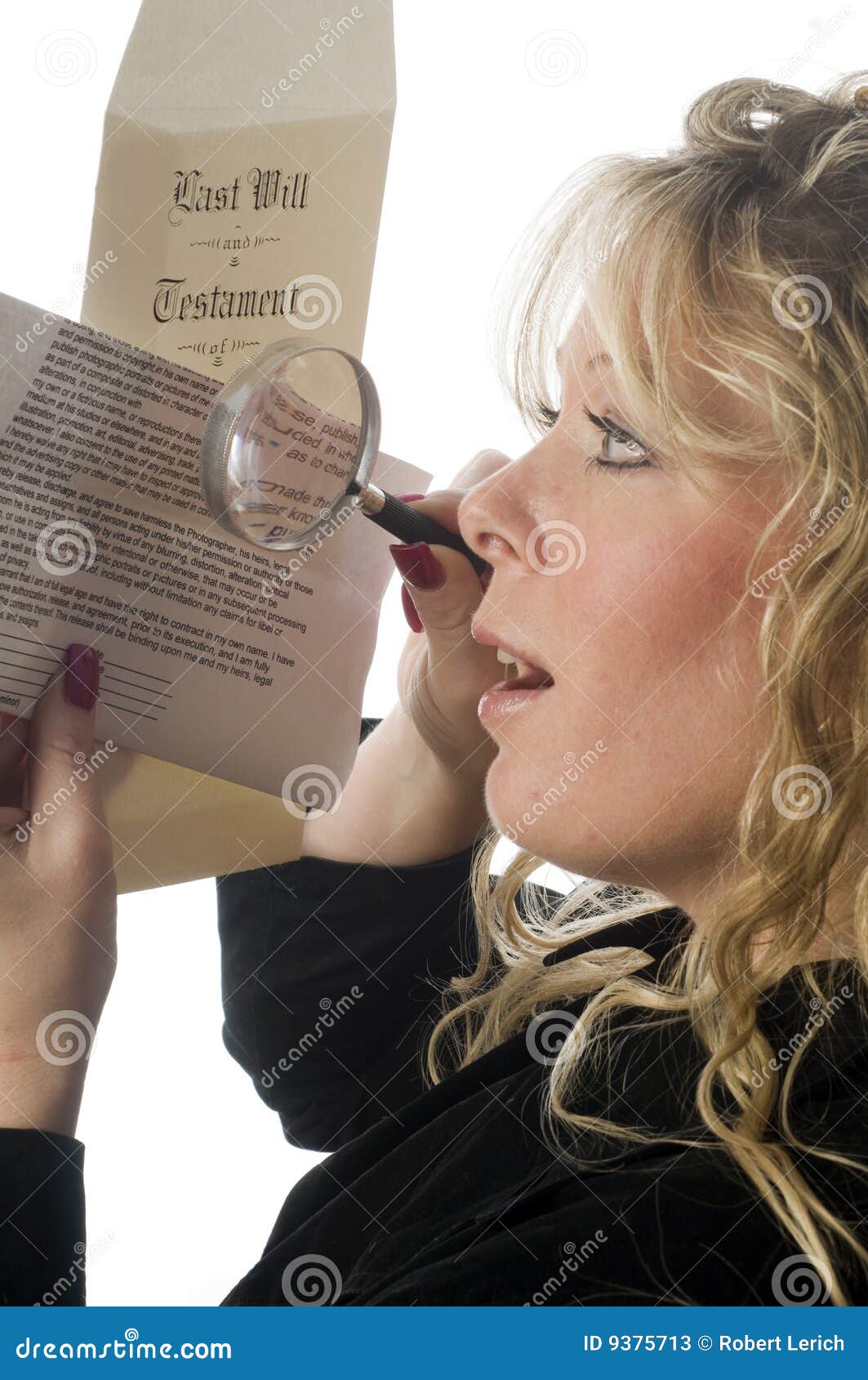 Woman inspecting document stock image. Image of surprised - 9375713