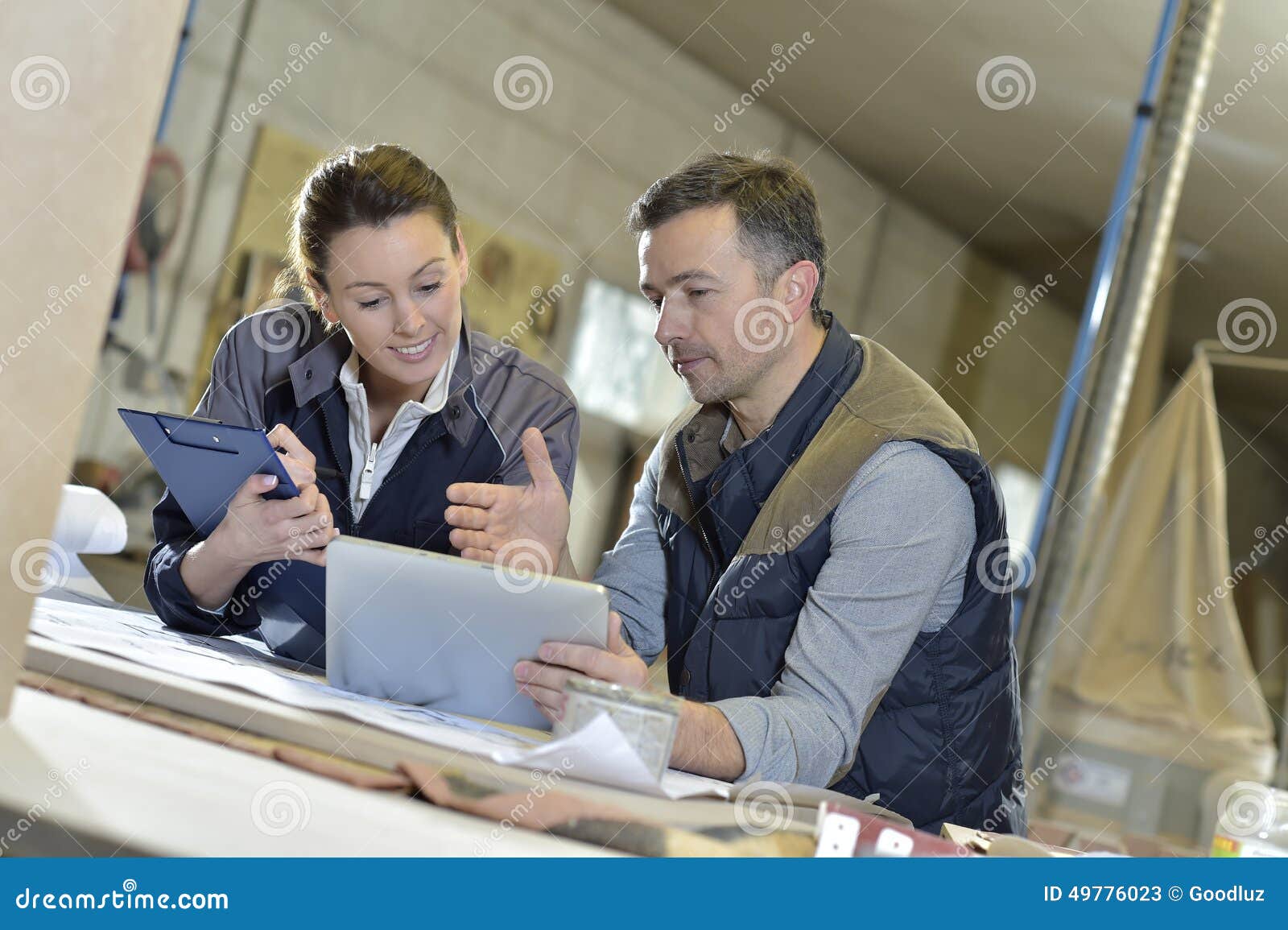 Woman and Instructor in Carpentry Workshop Stock Image - Image of smile ...