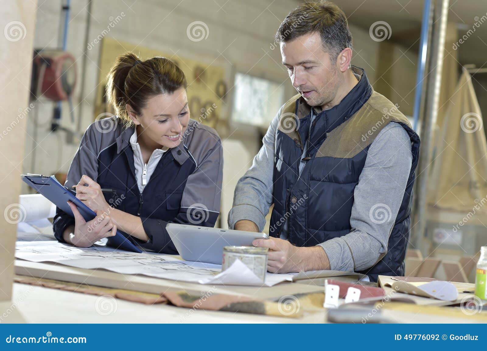 Woman and Instructor in Carpentry Workshop Stock Photo - Image of ...