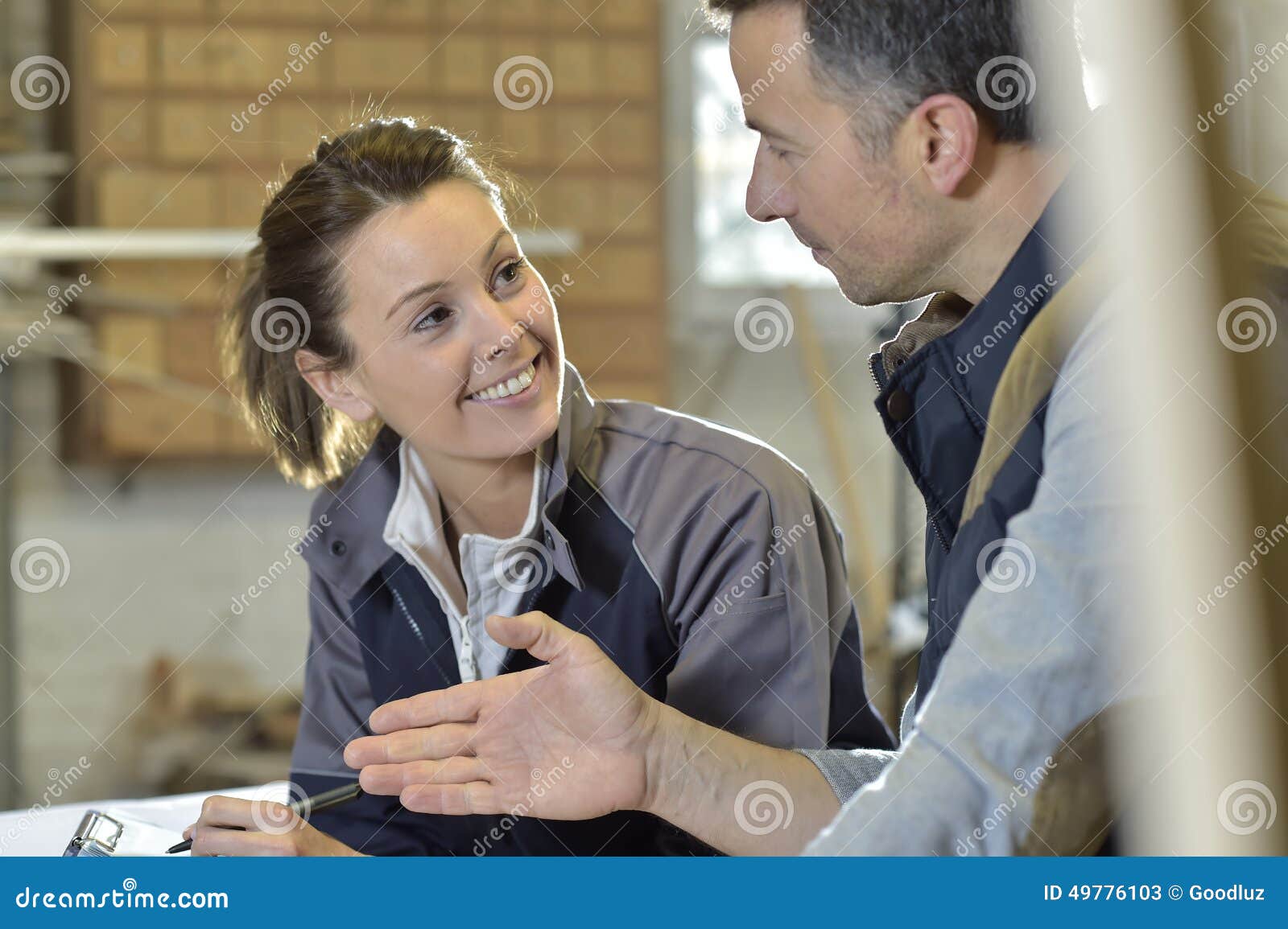 Woman and Instructor in Carpentry Workshop Stock Image - Image of ...