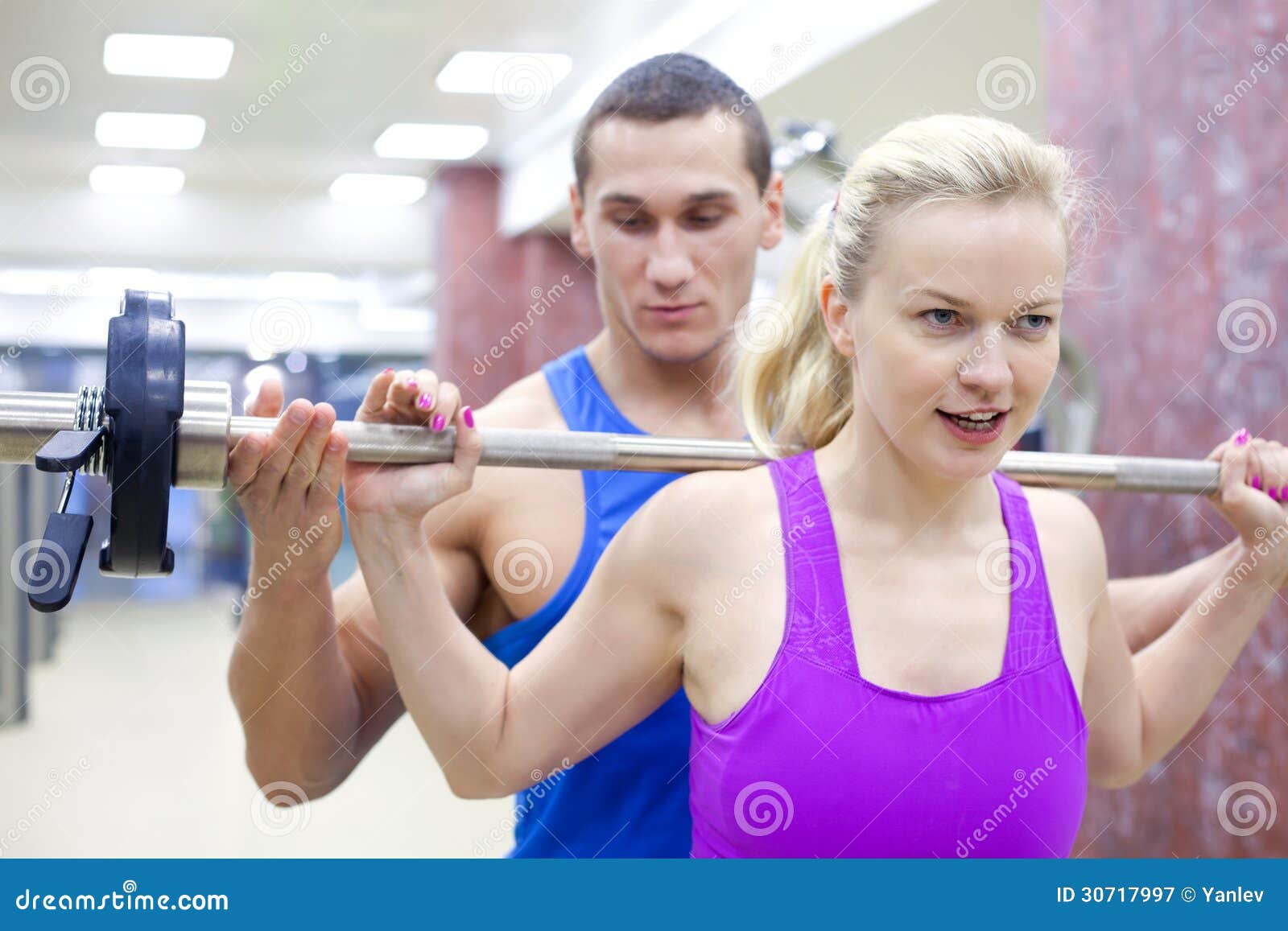 Woman with Instructor in Gym Stock Image - Image of middle, fitness ...