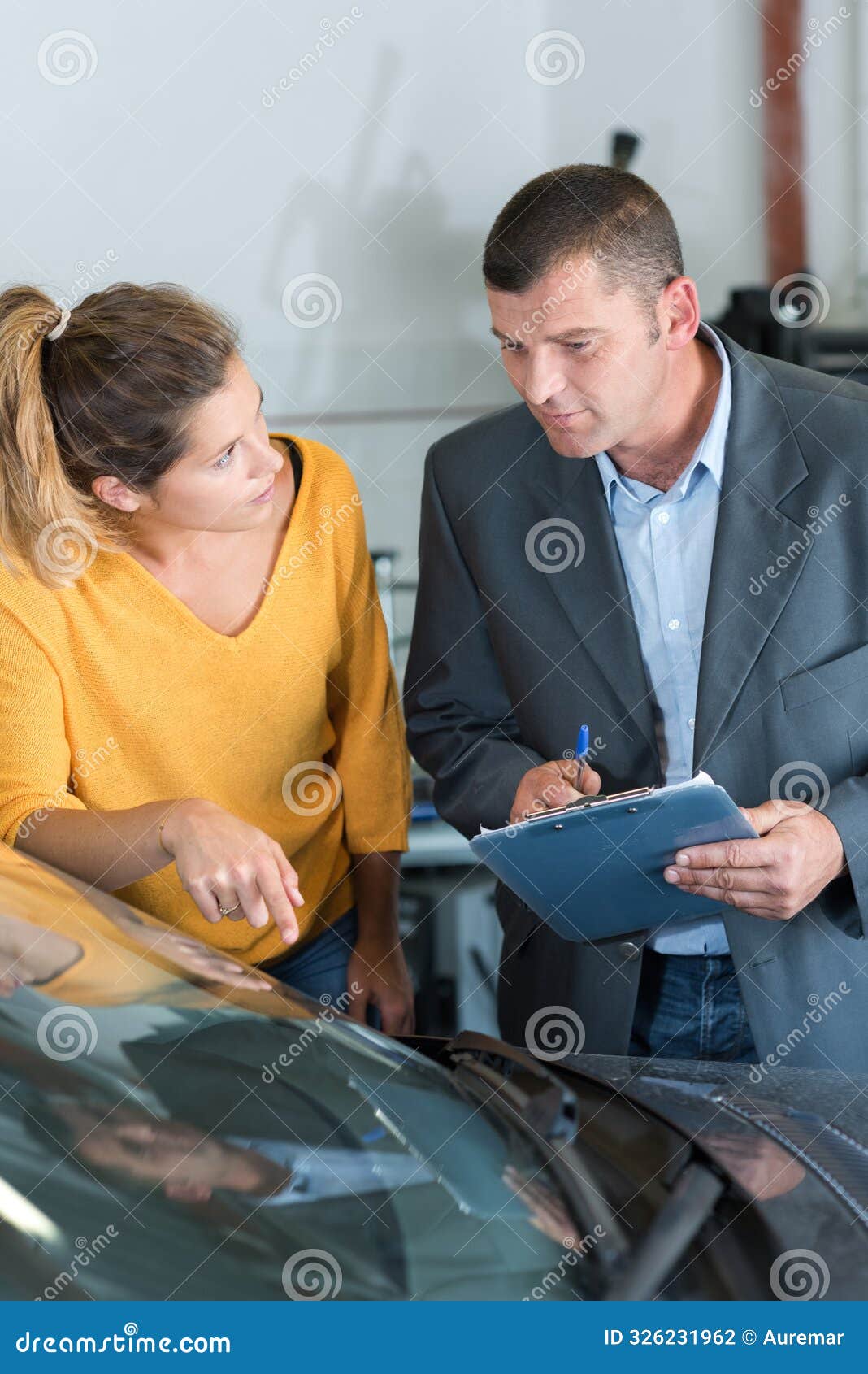 Woman and Insurance Agent Claim Process after Car Crash Stock Photo ...