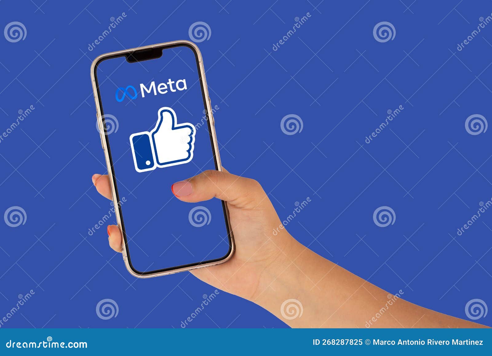 Woman Interacting with the Cell Phone with the Meta Application ...