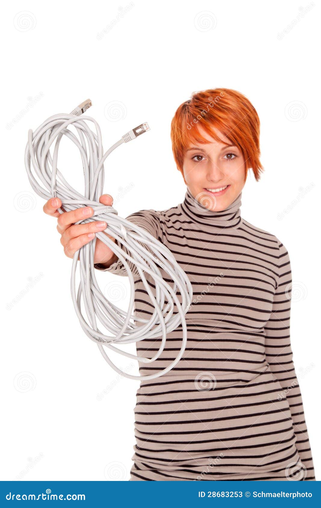 Woman with Internet Cable Power Wire Stock Image - Image of attractive ...