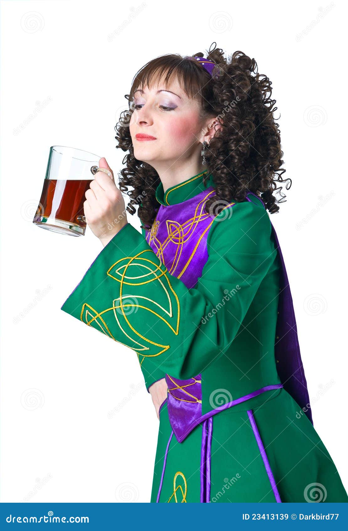 Woman Irish Dancer Drinking Beer Stock Image - Image of dancer, curly ...