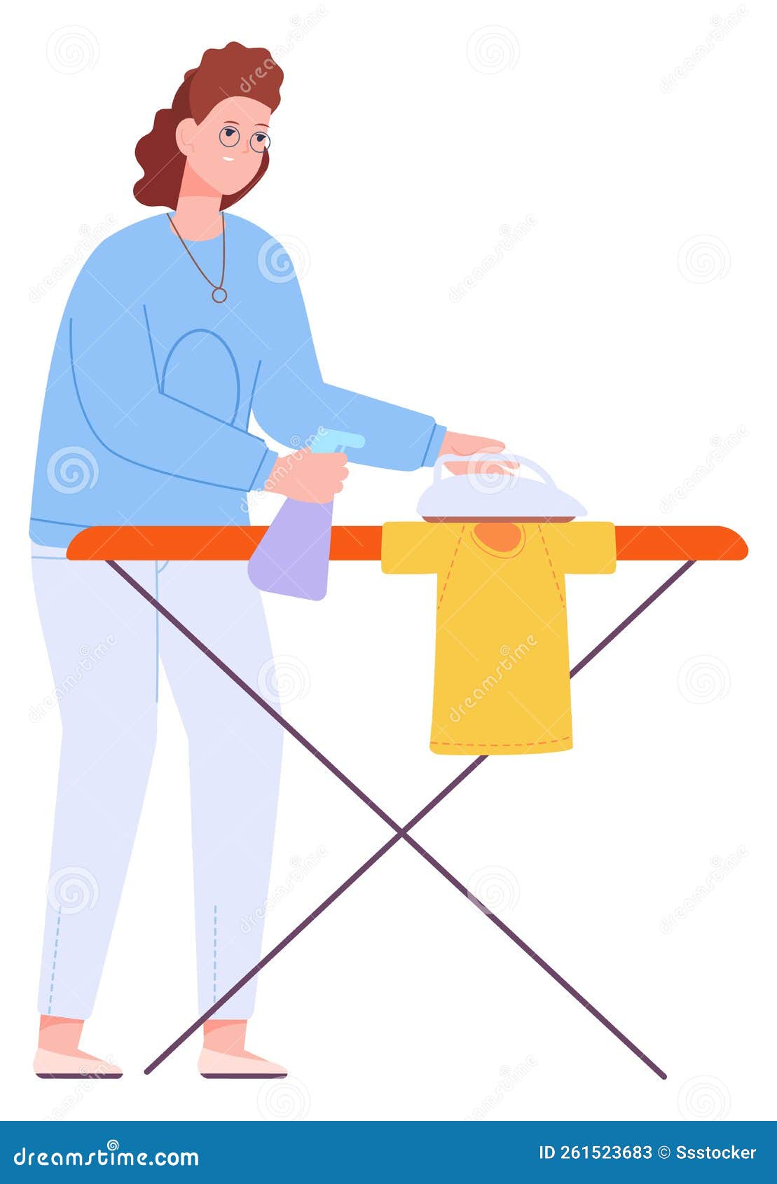Woman Ironing Clothes on Board. Househwork Routine Stock Vector ...