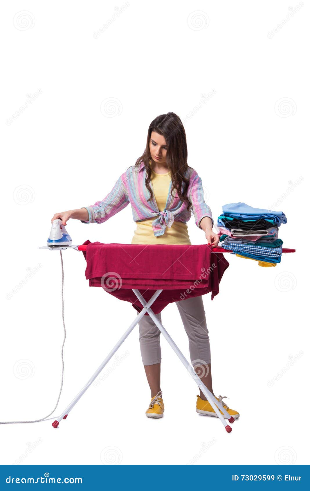 The Woman Ironing Clothing Isolated on White Stock Image - Image of ...