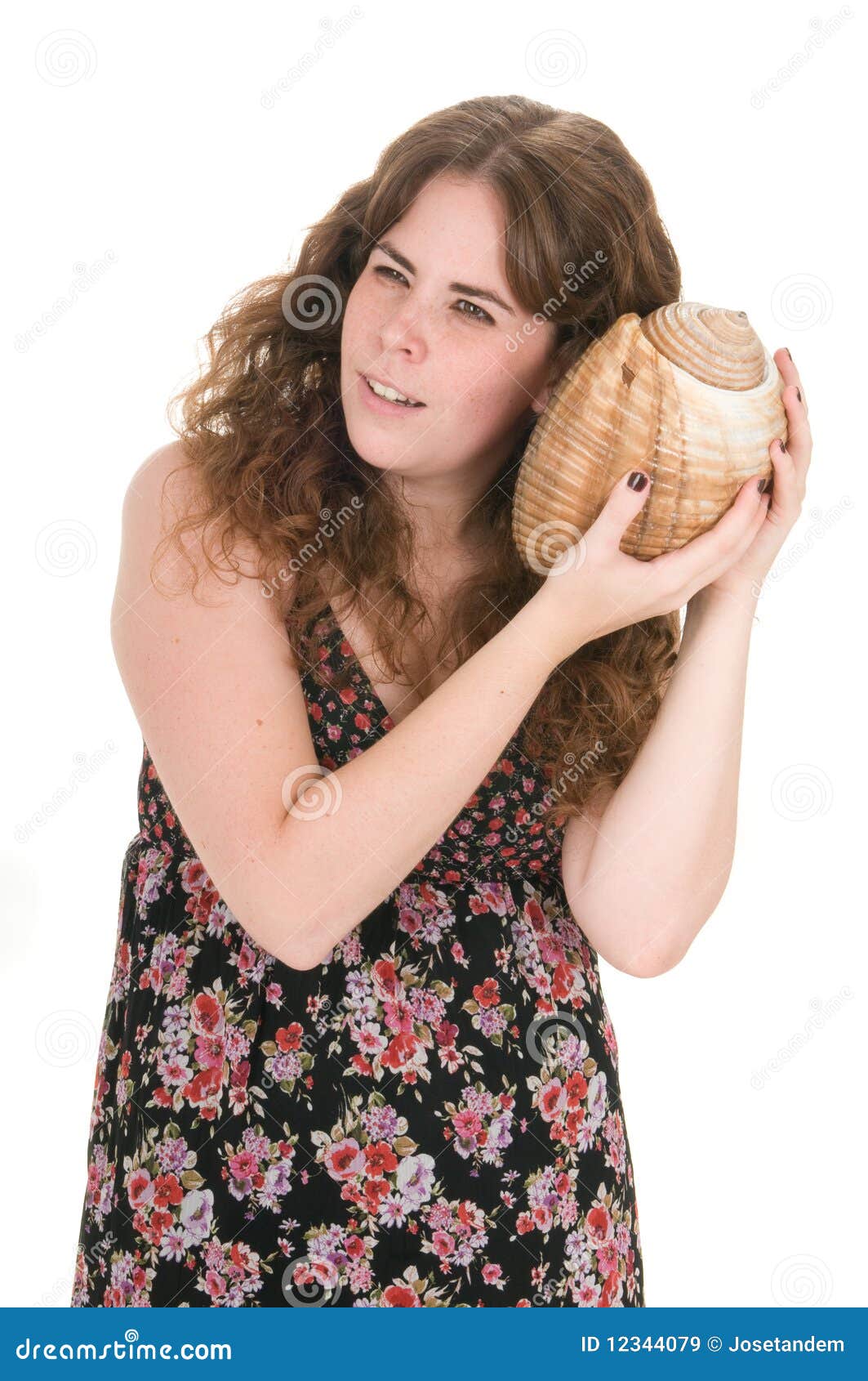 Woman Isolated in White with a Marine Conch Stock Image - Image of hips ...