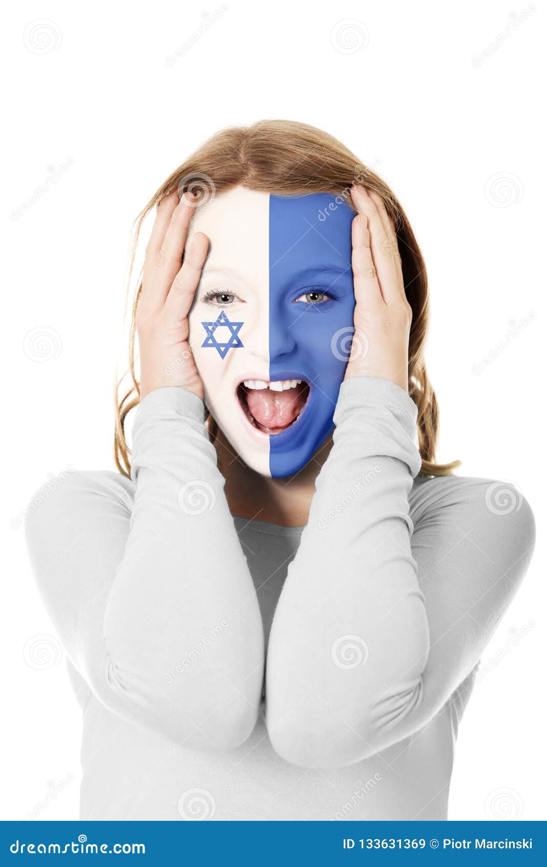 Woman with Israel Flag on Face. Stock Image - Image of football, casual ...