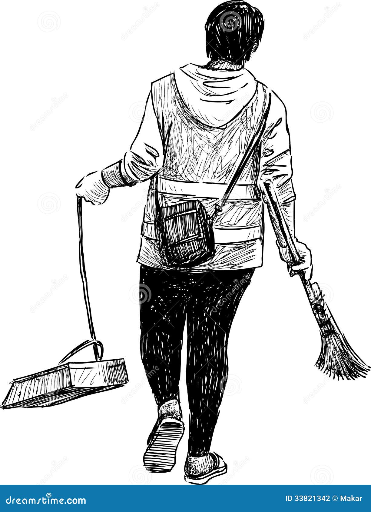 Woman janitor stock vector. Illustration of drawing, stepping - 33821342
