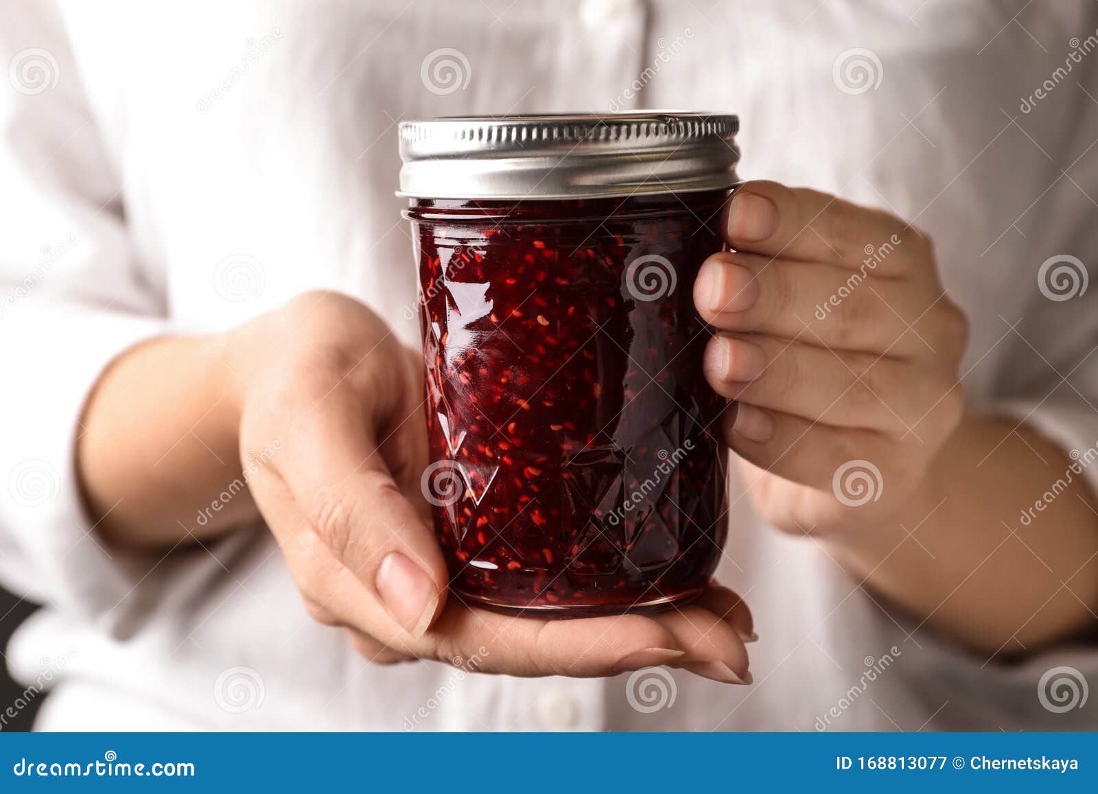 Woman with Jar of Raspberry Jam Stock Image - Image of ingredient ...