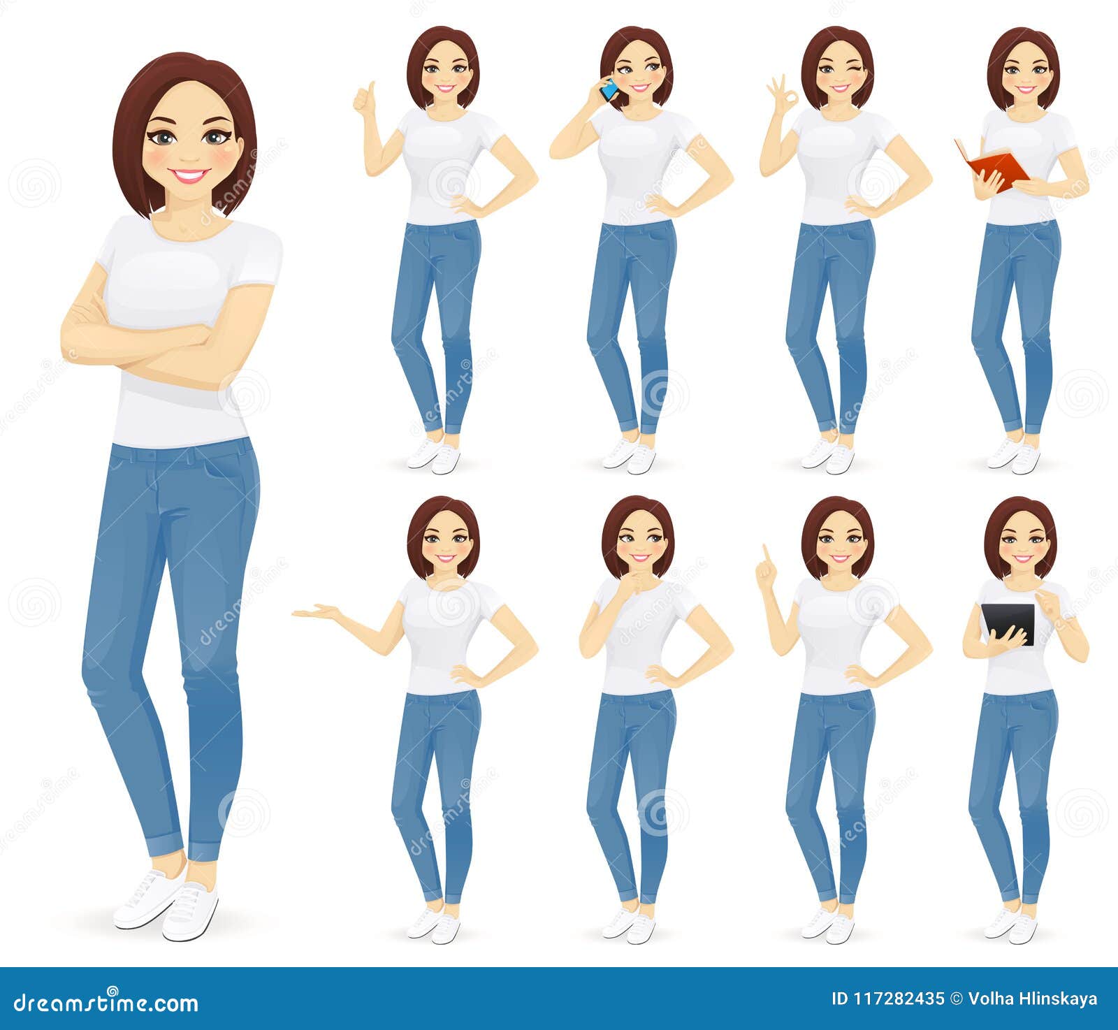 Woman in jeans set stock vector. Illustration of pointing - 117282435 Woman in jeans set stock vector. Illustration of pointing - 117282435