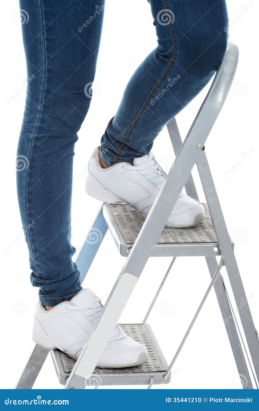 Woman in Jeans on a Step Ladder. Stock Photo - Image of beautiful ...