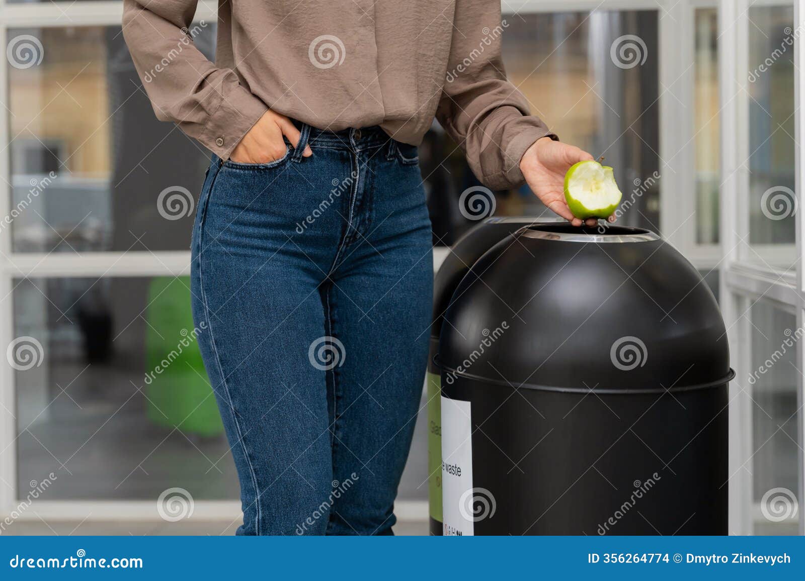 Woman in Jeans Throwing Organic Waste To the Proper Container Stock ...