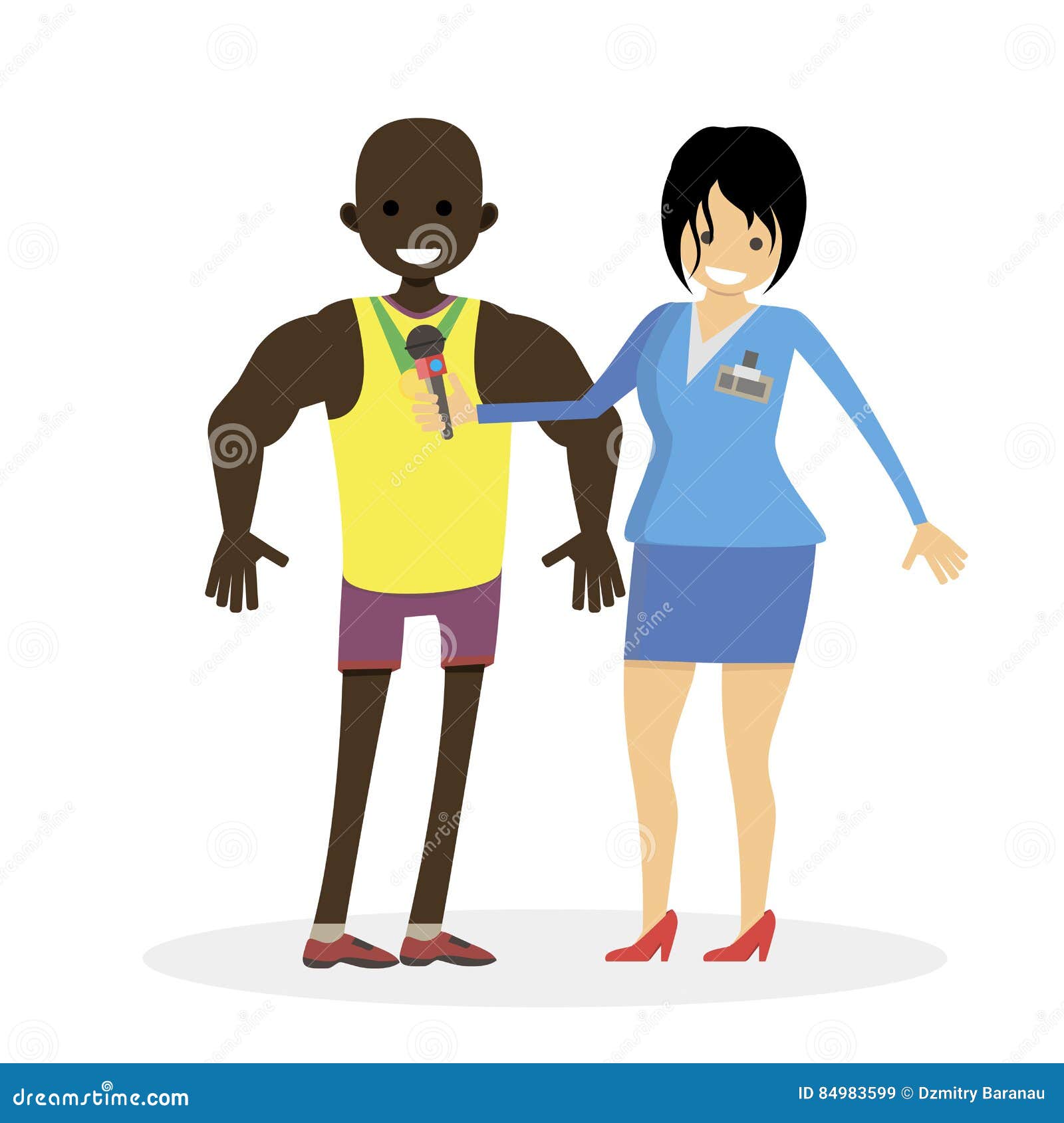 Woman Journalist Interviews A African Male Athlete Man Winner
