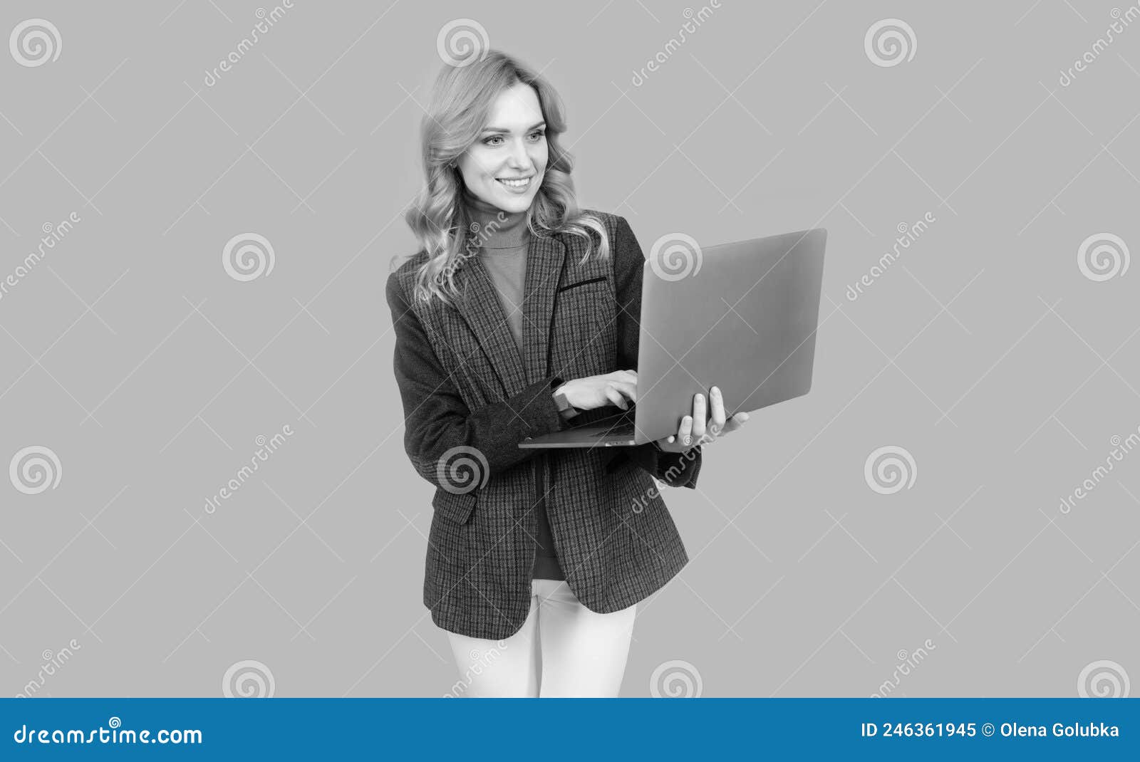Woman Journalist Use Laptop Computer for Writing Online, Technology ...