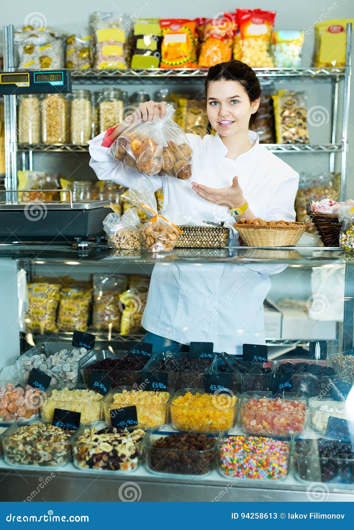 Woman with Joy Shows the Range of Sweets Stock Image - Image of cakes ...
