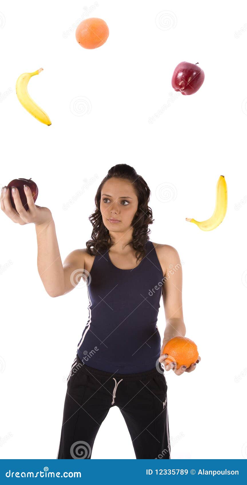 Woman juggling fruit stock image. Image of cheerful, adult - 12335789