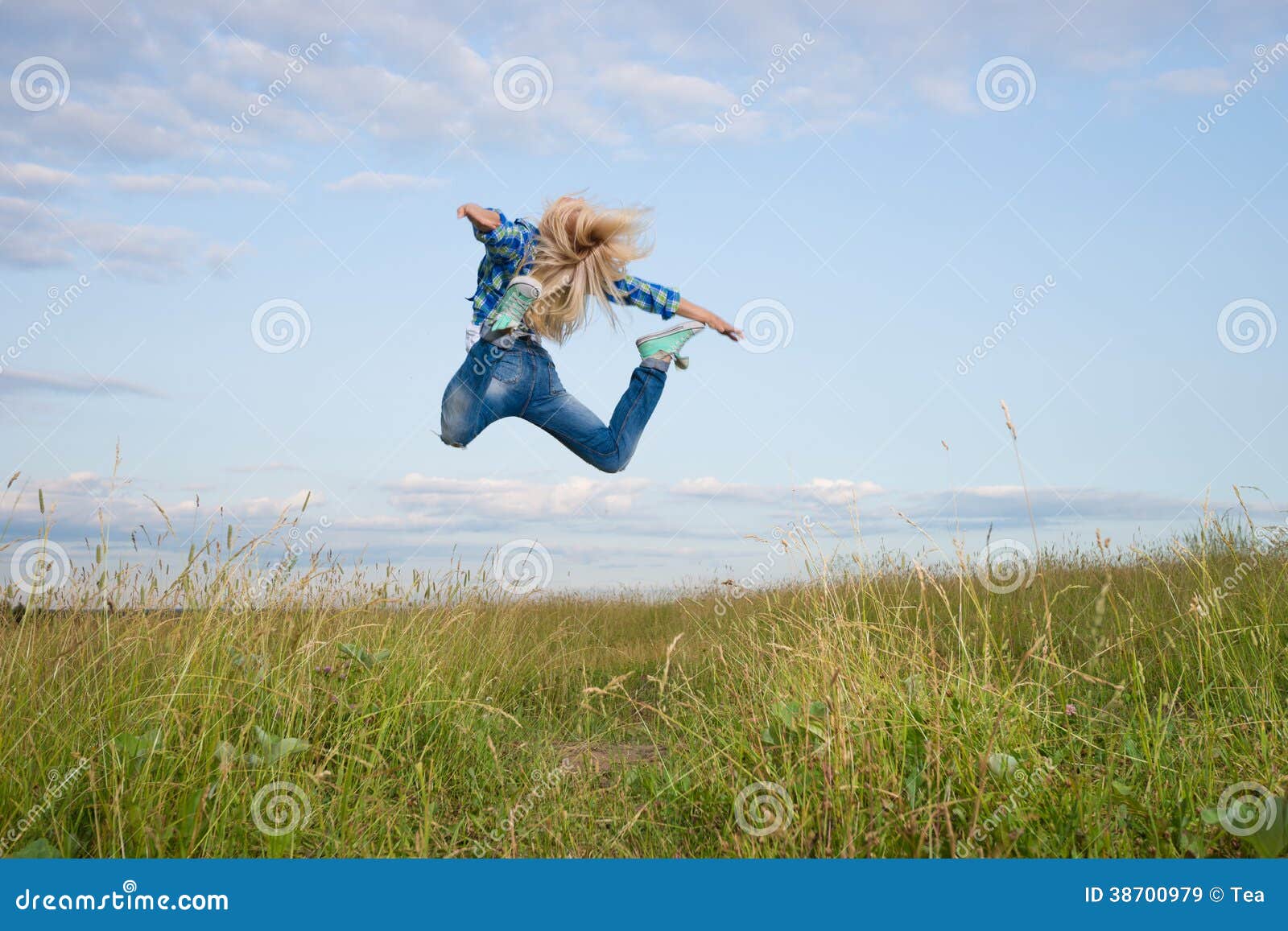 Woman Jump in Green Grass Field Stock Image - Image of grass, athlete ...