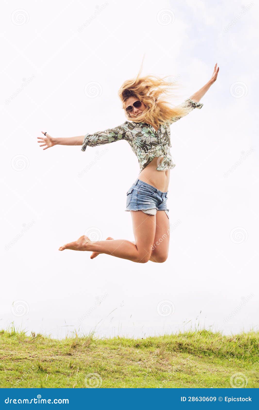 Woman Jumping into the Clouds Stock Image - Image of jump, active: 28630609