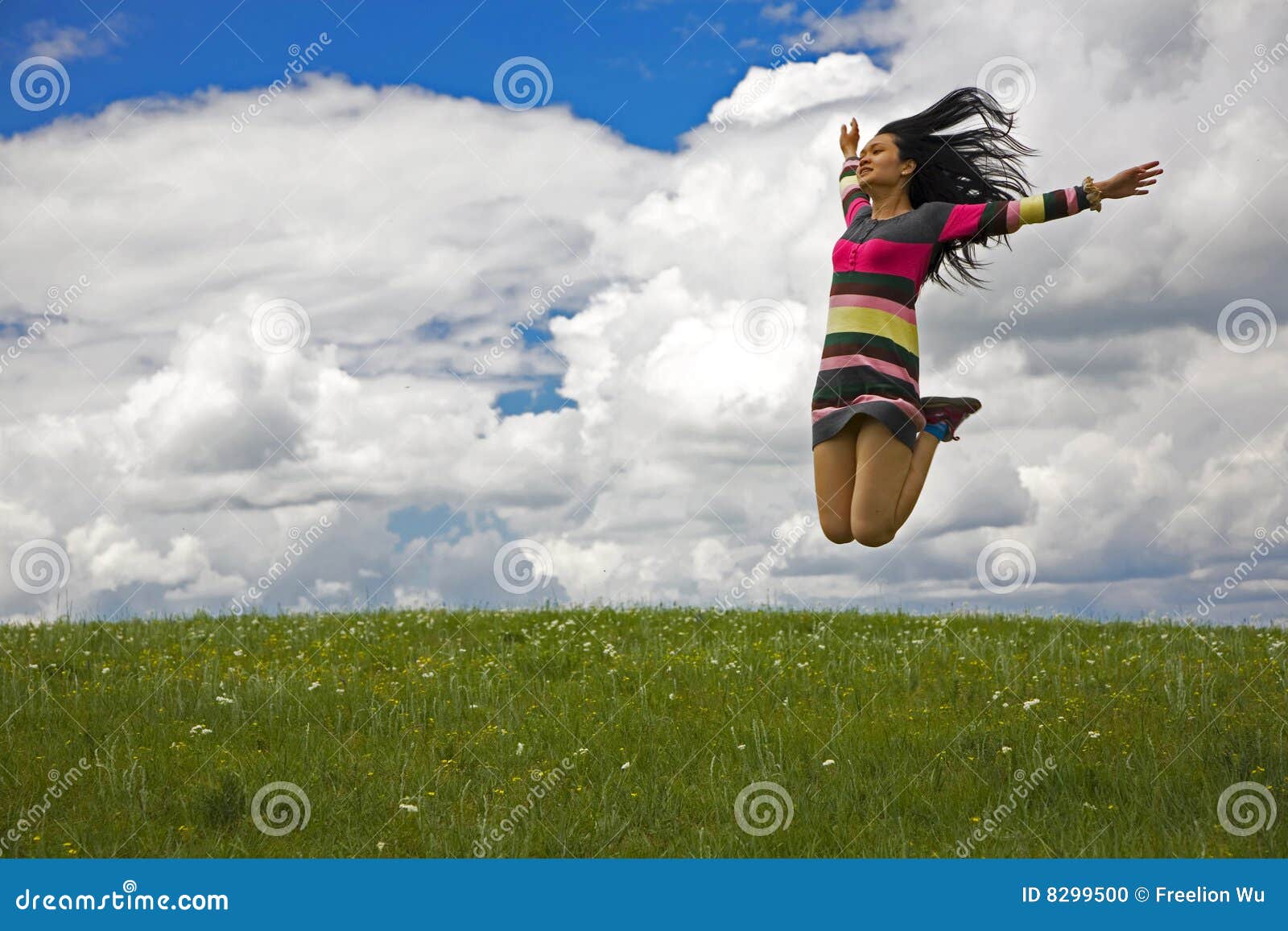 Woman Jumping for Joy stock photo. Image of summer, sunny - 8299500