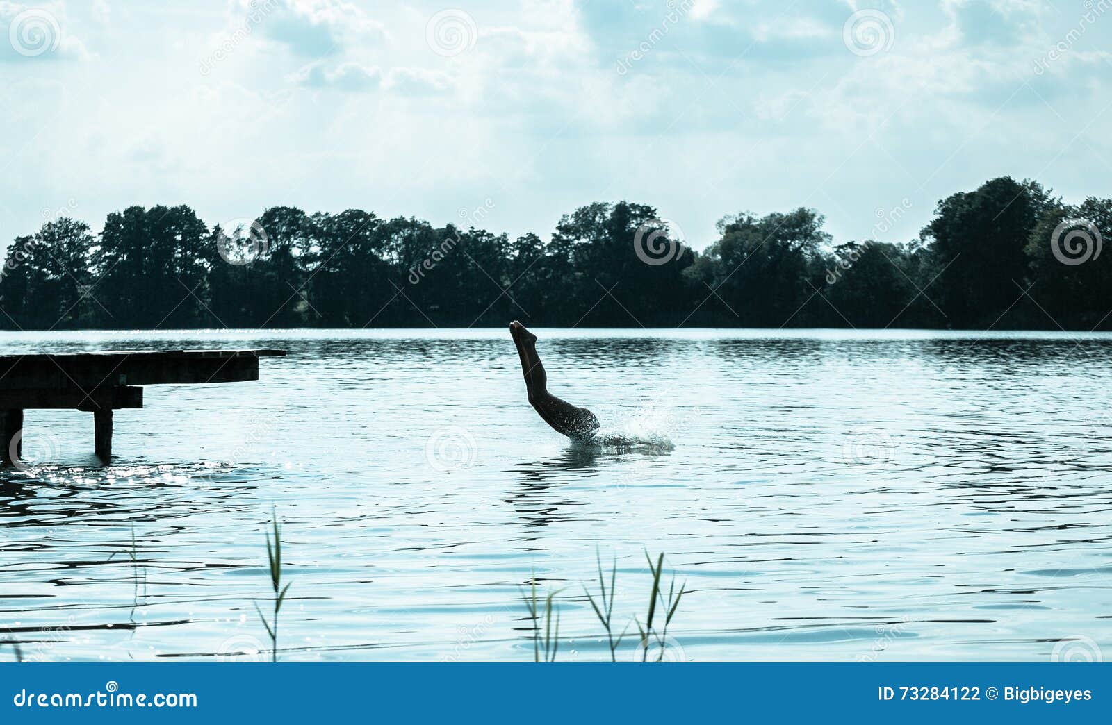 Woman Jumping into the Lake Stock Photo - Image of pier, nature: 73284122