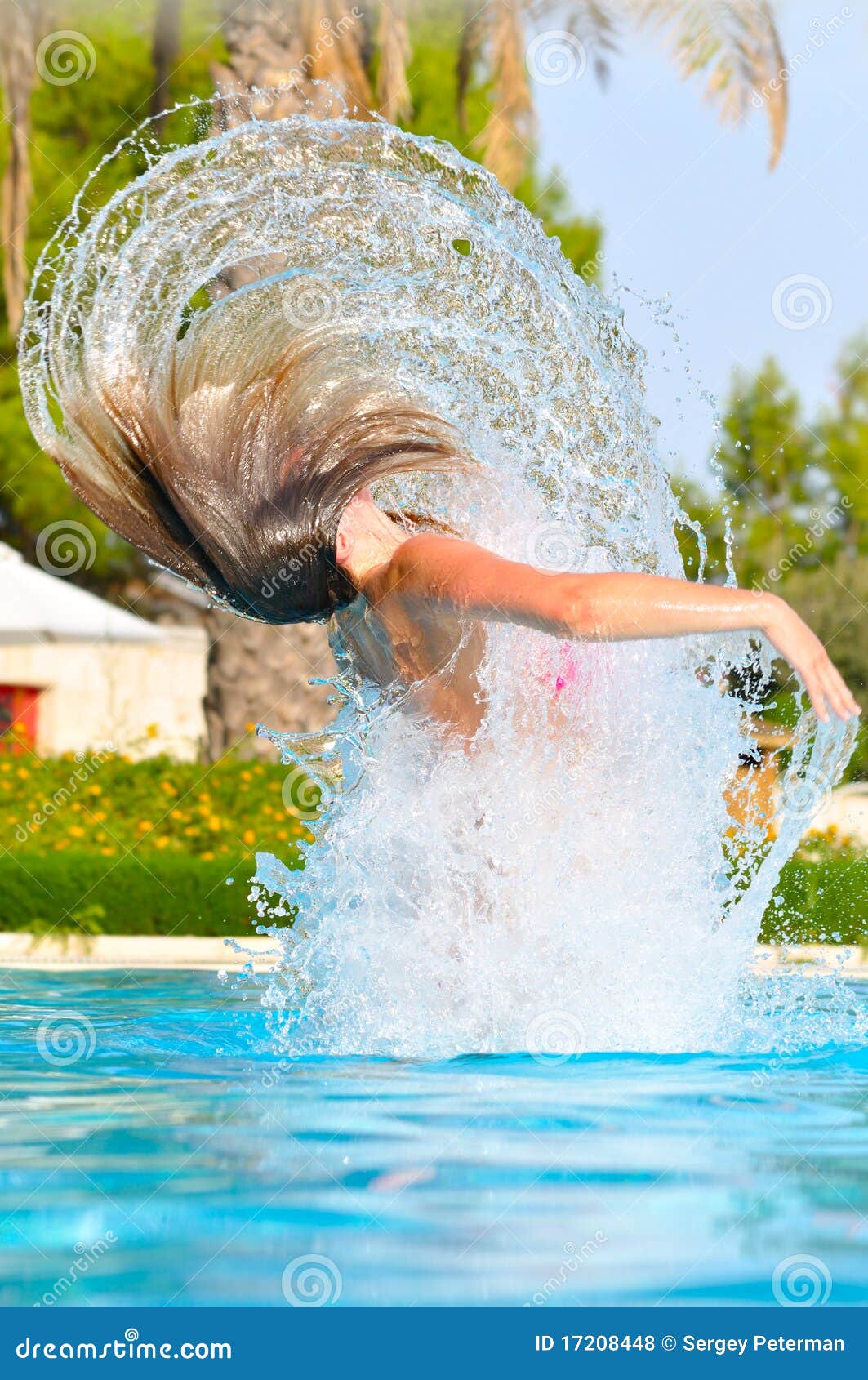 Woman is Jumping Out of Pool Stock Photo - Image of body, energy: 17208448